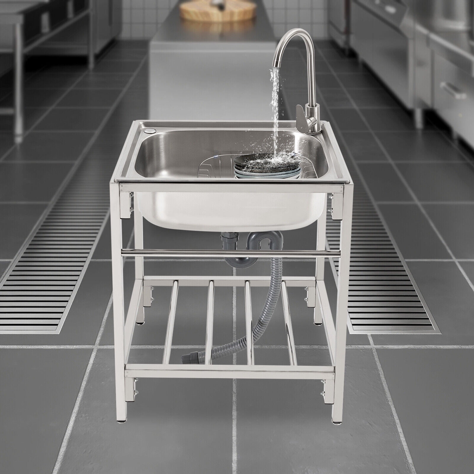 Miumaeov Commercial Stainless Steel Sink Outdoor Single-Bowl Utility ...