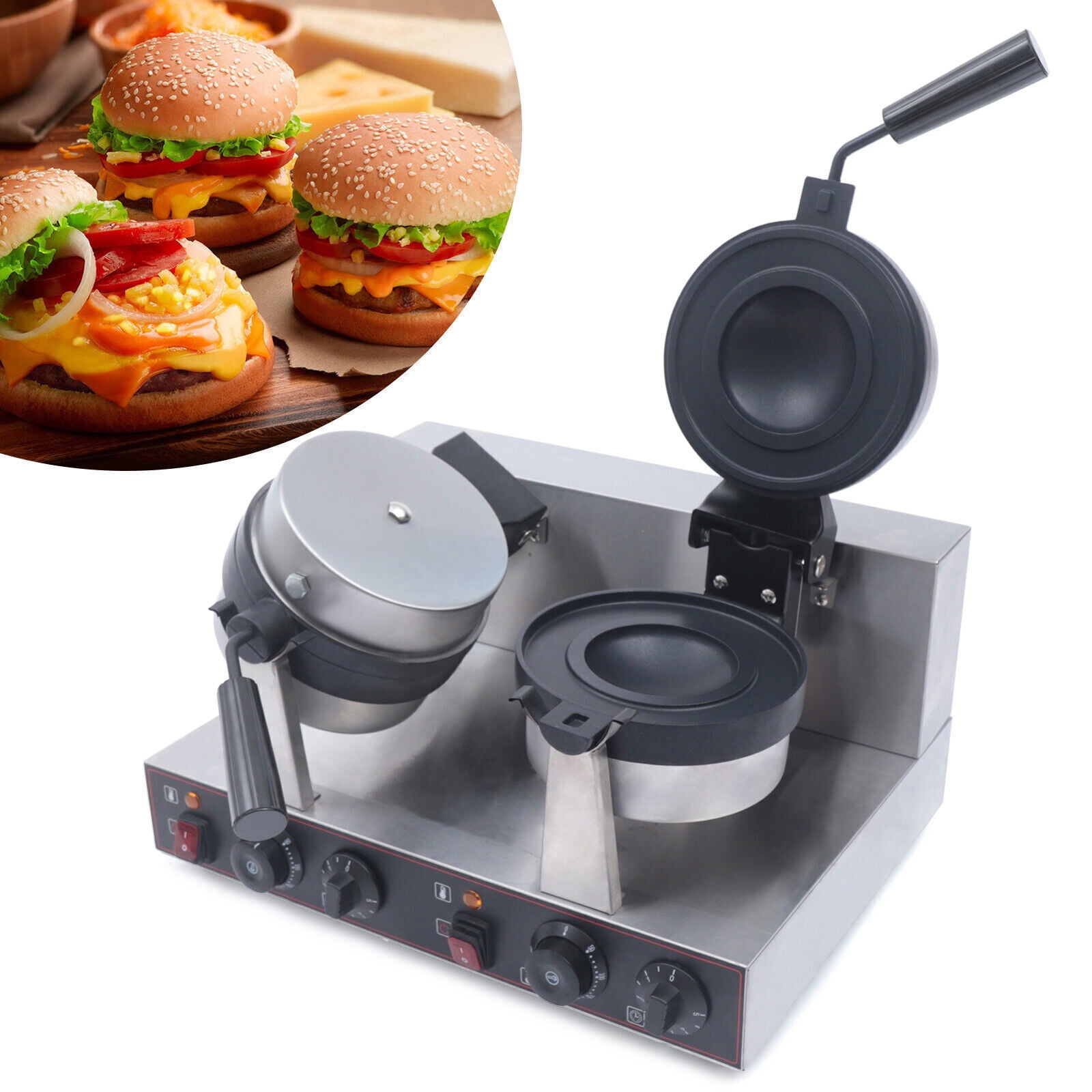 Miumaeov Commercial Waffle Maker Round Double Head Stainless Steel ...