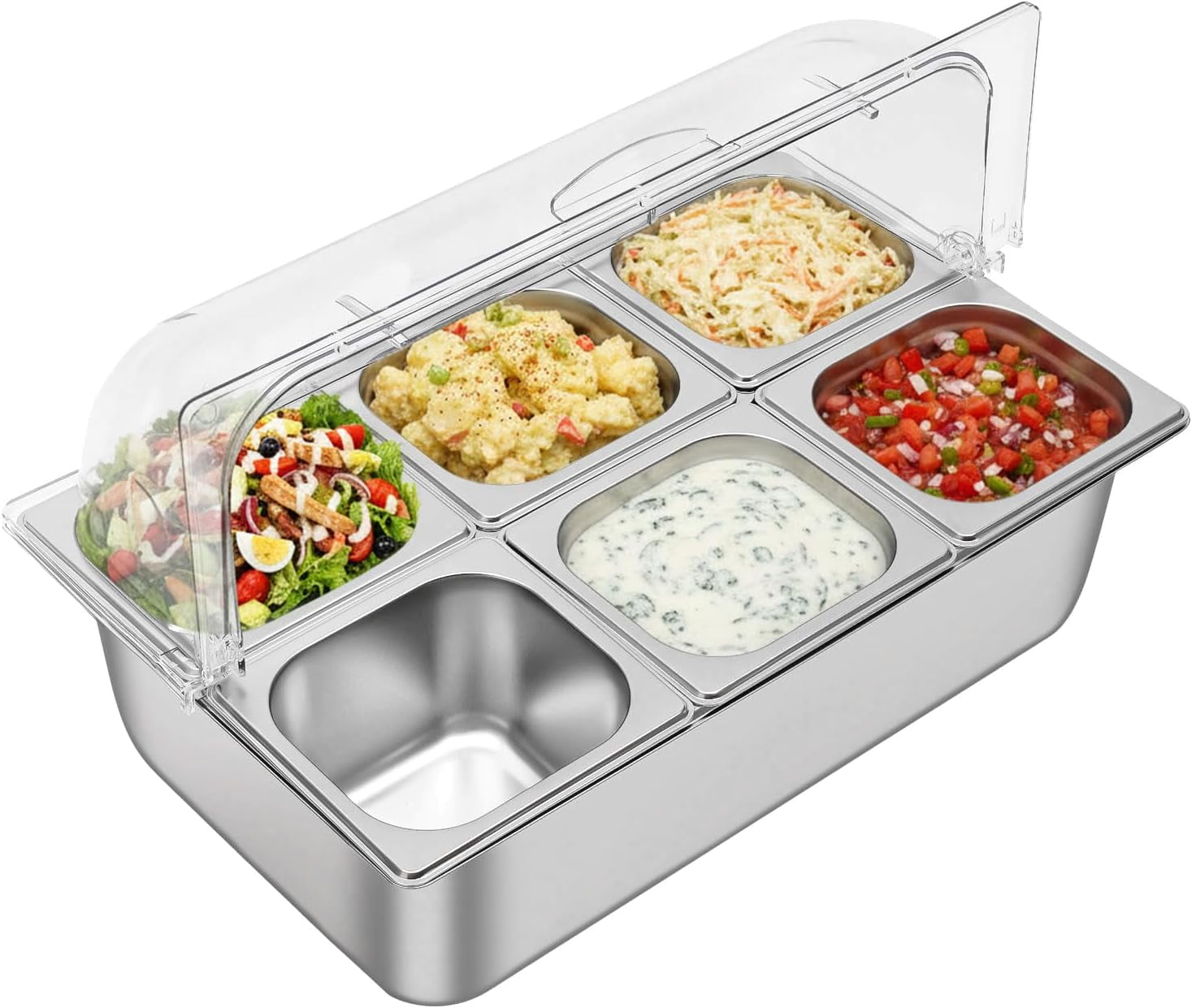 Miumaeov Countertop Food Display Container Ice Food Serving Tray 6 Pans ...