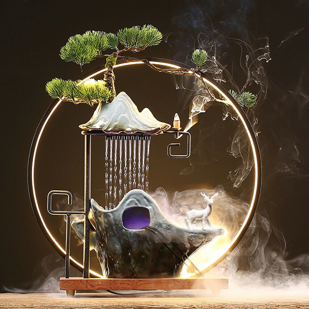 Miumaeov Desktop Fountain Waterfall with LED Light Ring Rockery Flowing ...