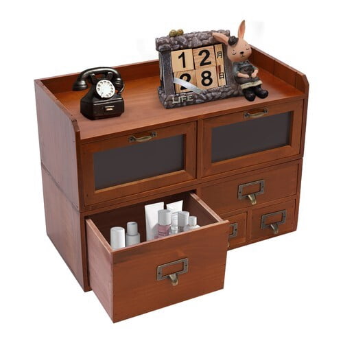 Miumaeov Desktop Storage Cabinet with 6 Drawers Wooden Box Organizer ...