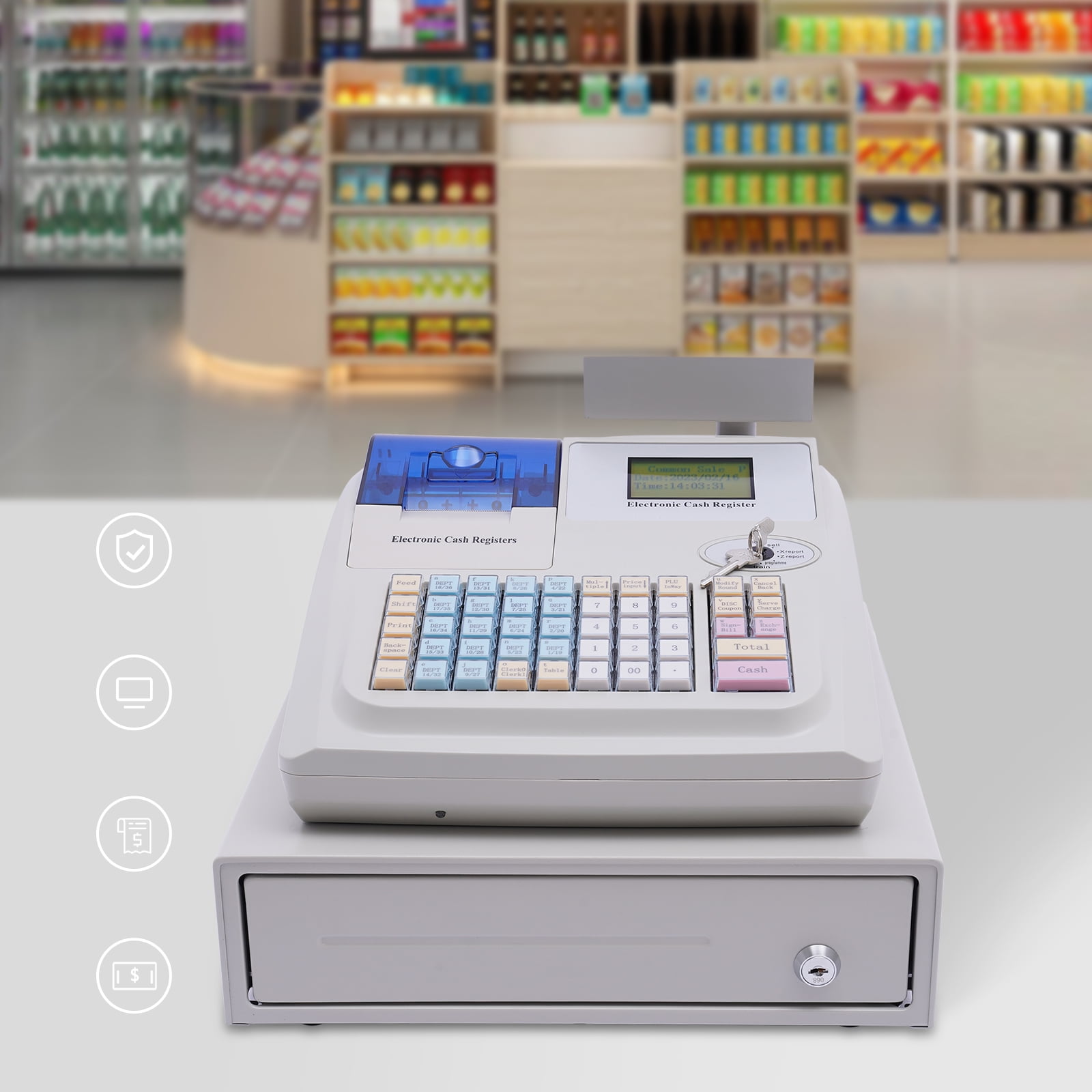 Miumaeov Electronic POS System Cash Register with 48 Keys Digital LED ...