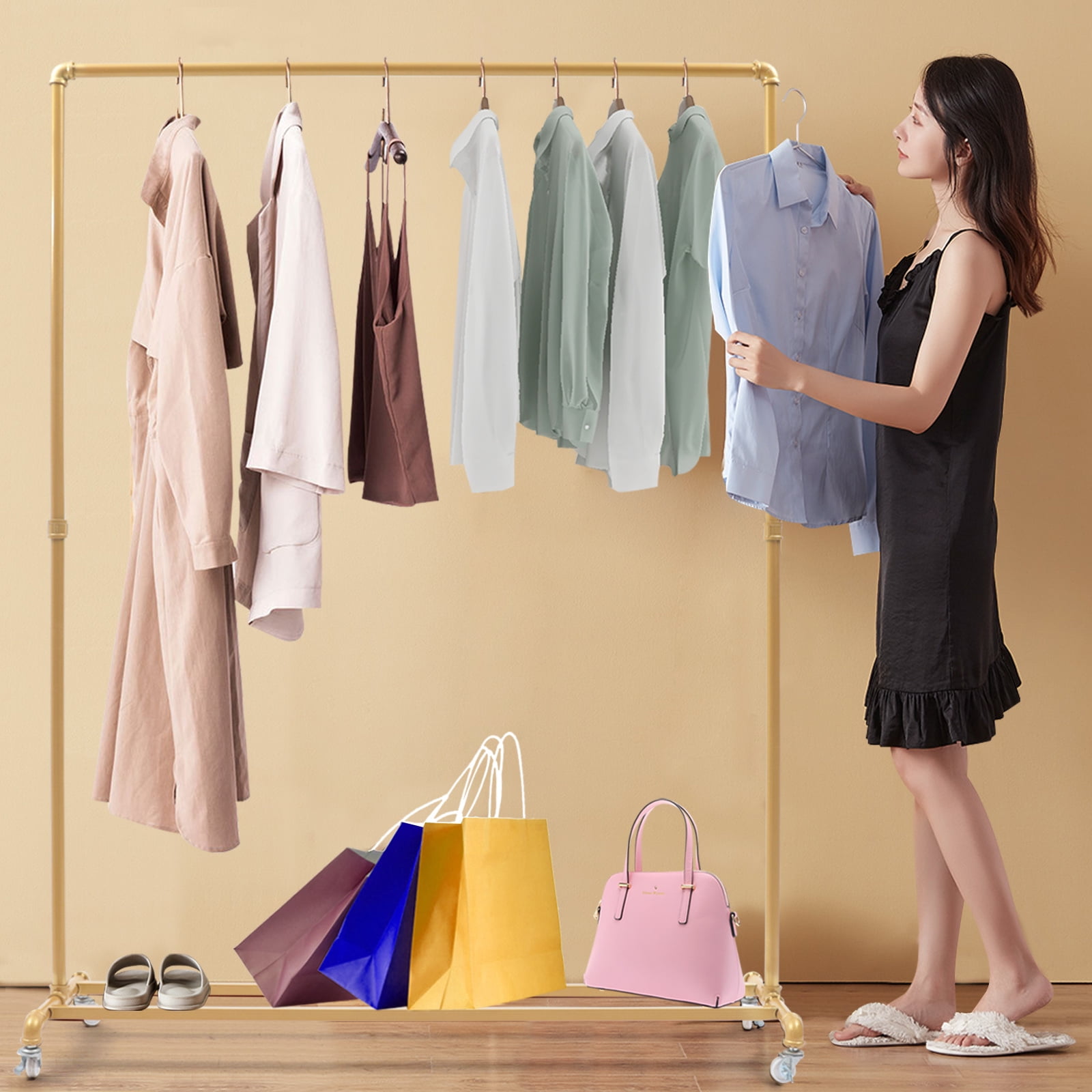 Miumaeov Elegance Metal Clothing Clothes Rack with Wheels for Retail ...