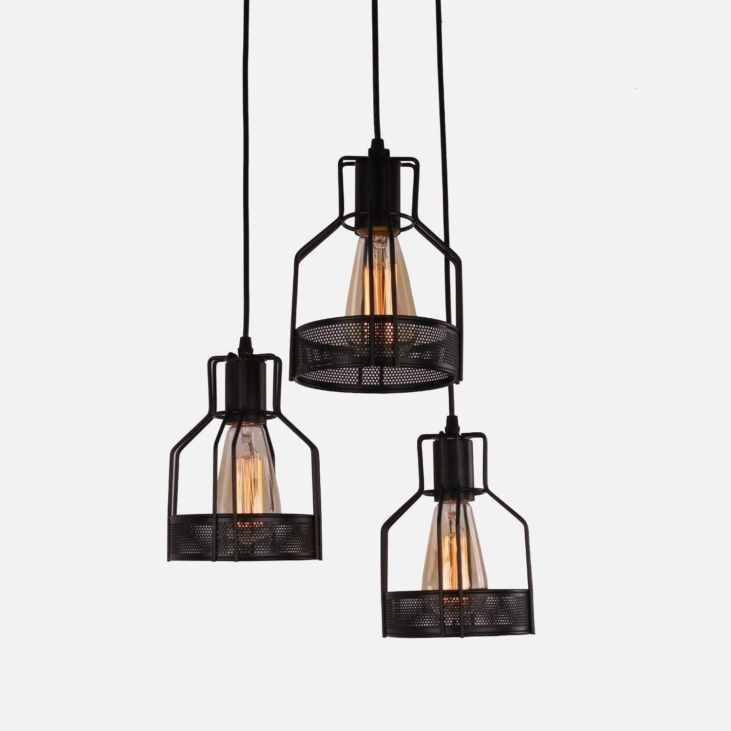 Miumaeov Farmhouse Pendant Light Adjustable Rods Rustic Metal Cage ...