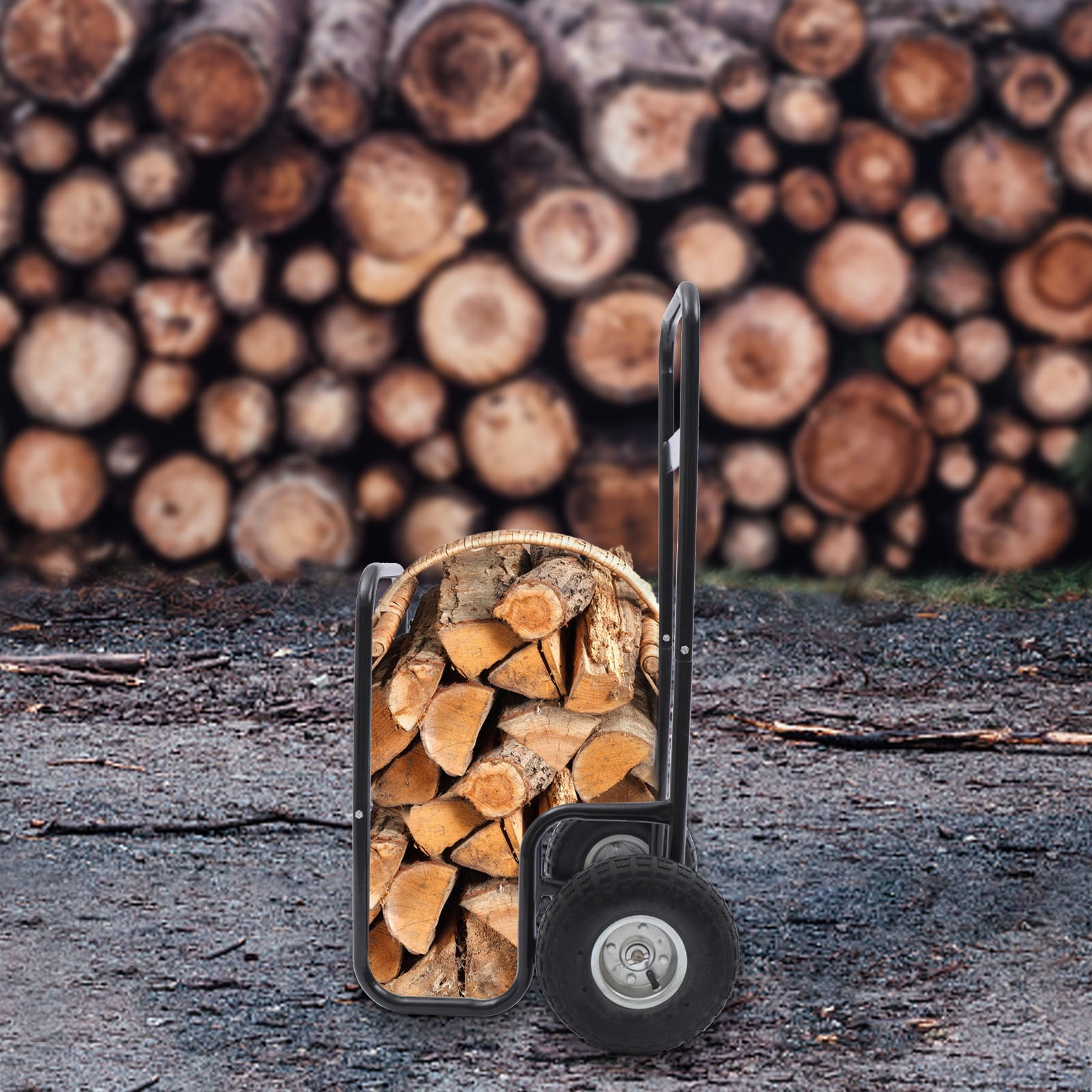 Miumaeov Heavy Duty Firewood Log Cart Carrier with Waterproof Cover ...