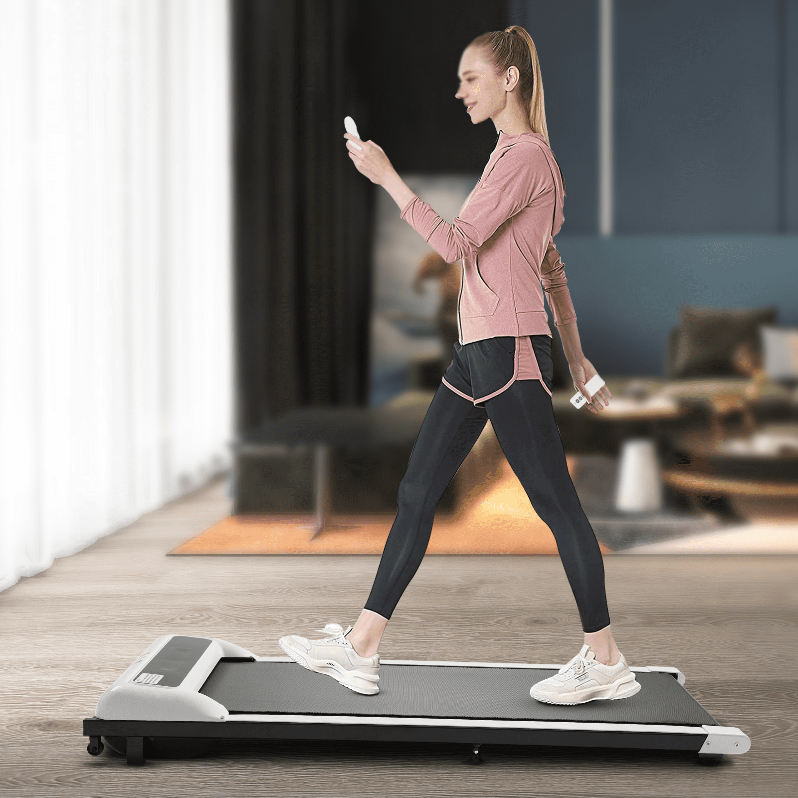 Miumaeov Flat Electric Walking Folding Treadmill with Remote Portable ...