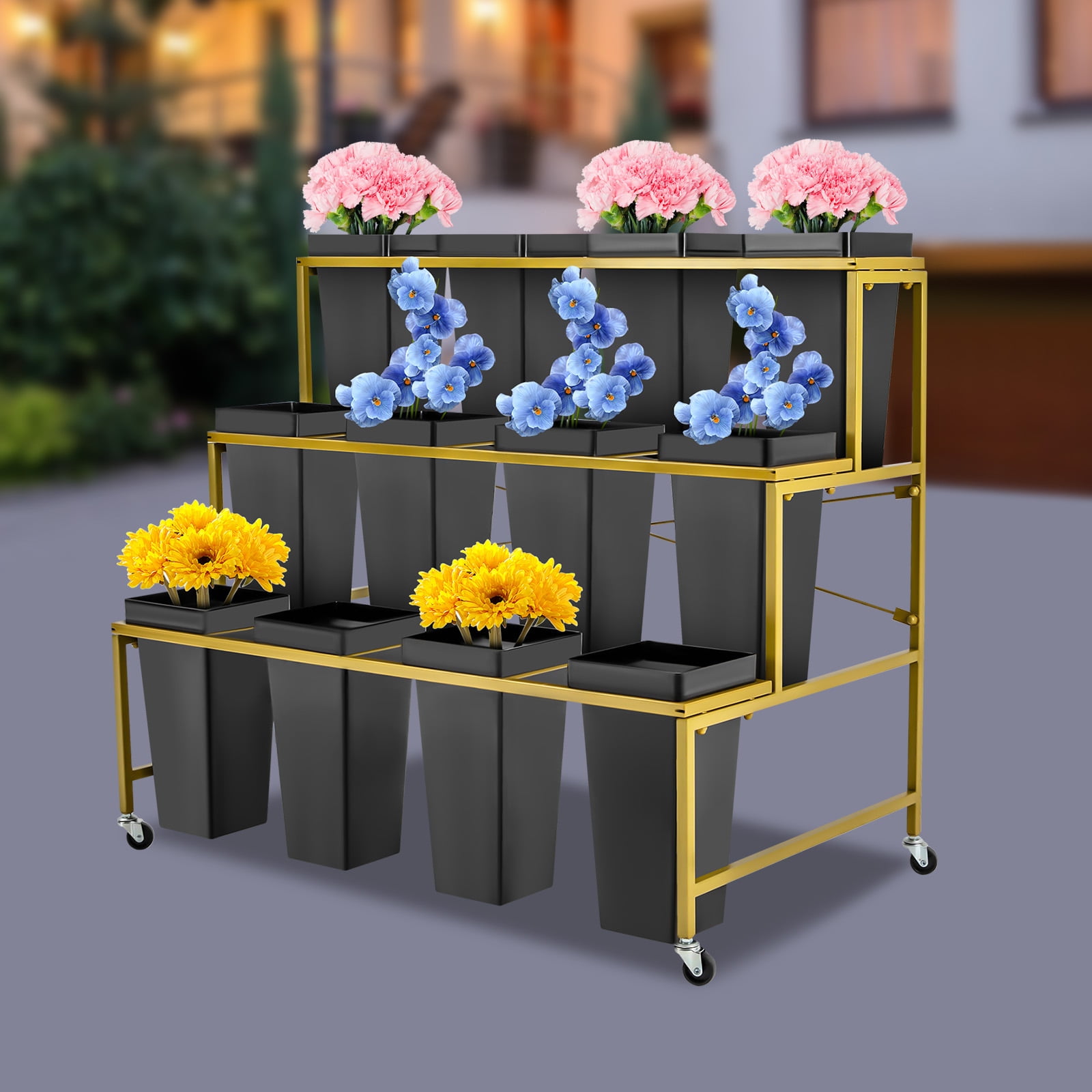 Miumaeov Flower Display Stand With 12PCS Buckets, 3 Layers Metal Plant ...
