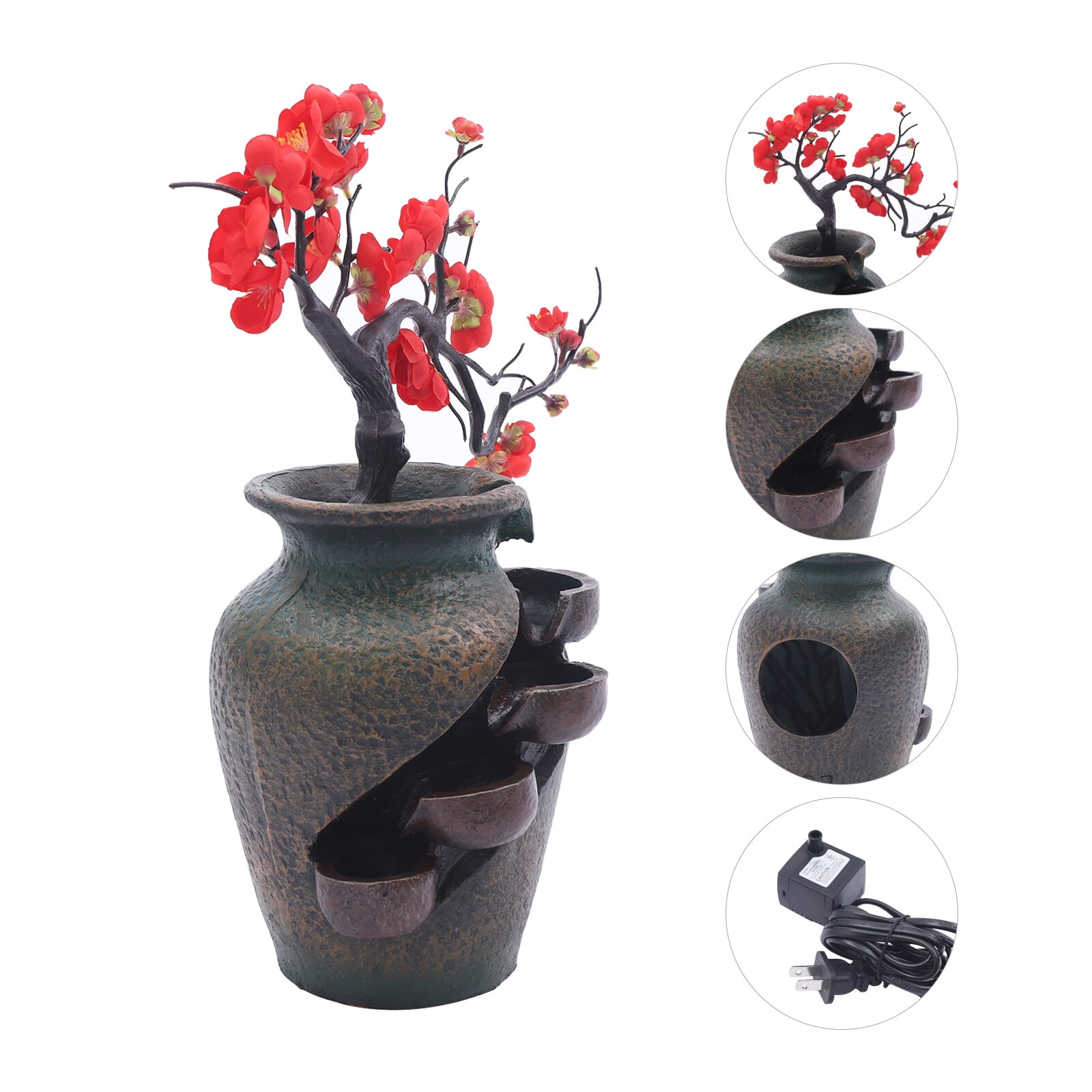Miumaeov Flower Vase Waterfall Fountain Tabletop Indoor FengShui Water ...