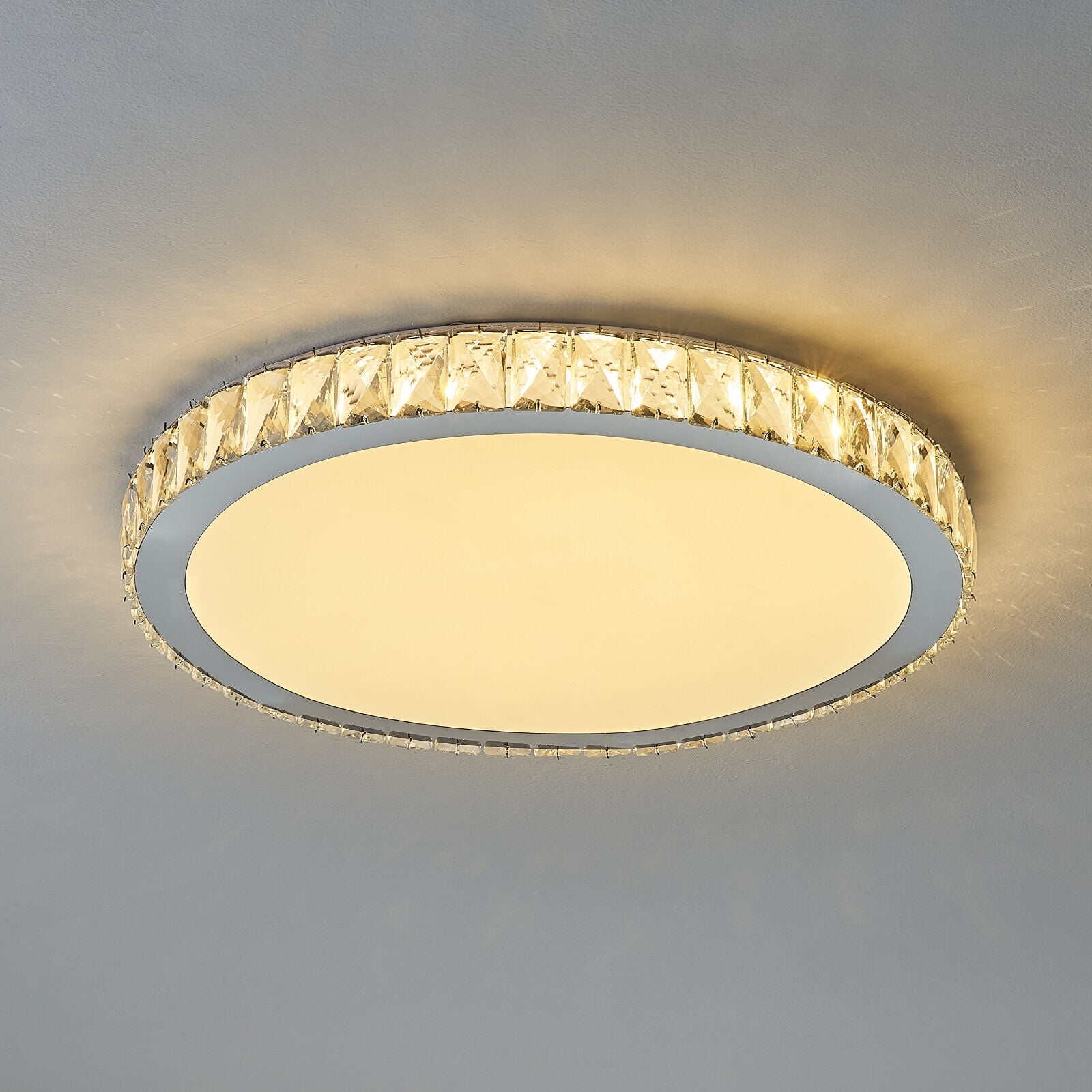 Miumaeov Flush Mount Ceiling Light Dimmable 19.68" Modern Round Crystal ...