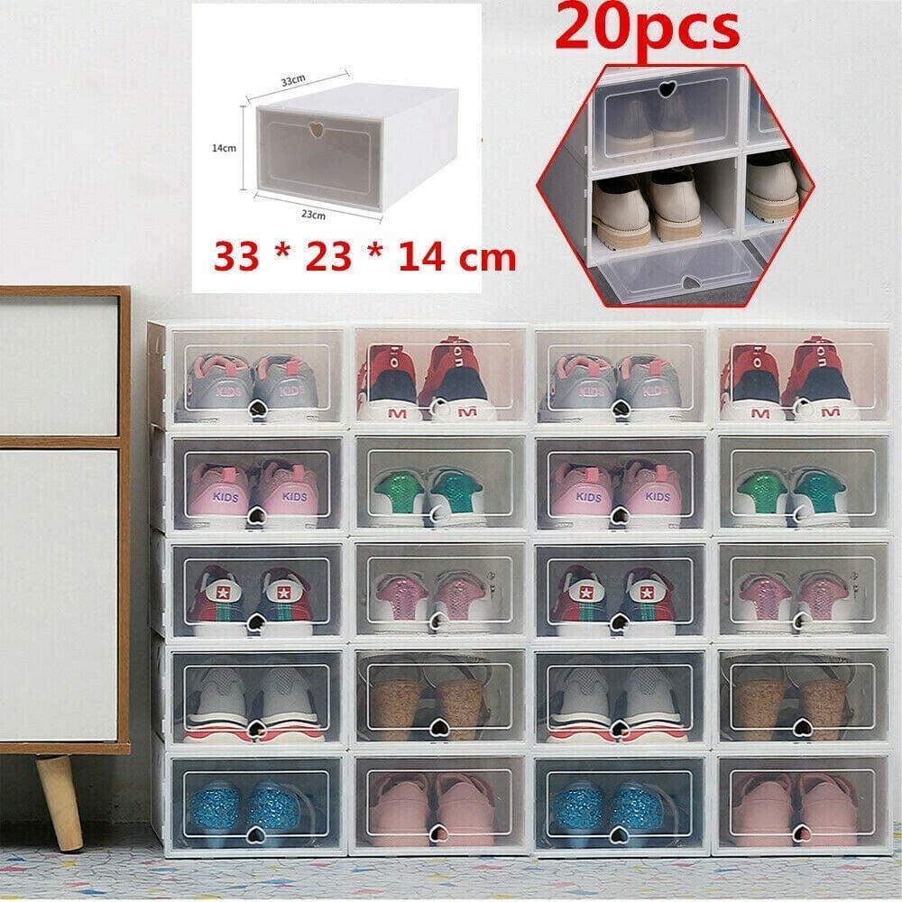 Miumaeov 20 Pcs Foldable Clear Plastic Shoe Box, Stackable Drop-Front ...