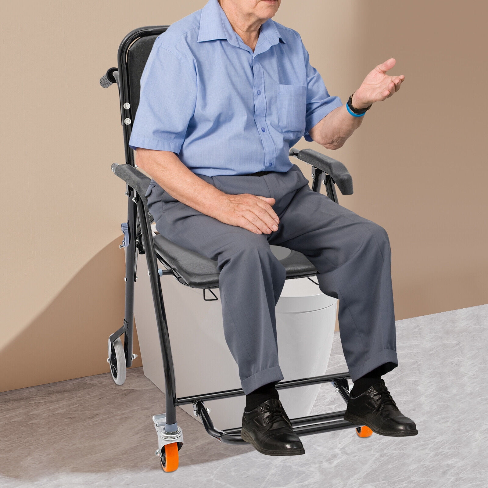 Miumaeov Foldable Shower Wheelchair Toilet Rolling Transport Chair Bath ...