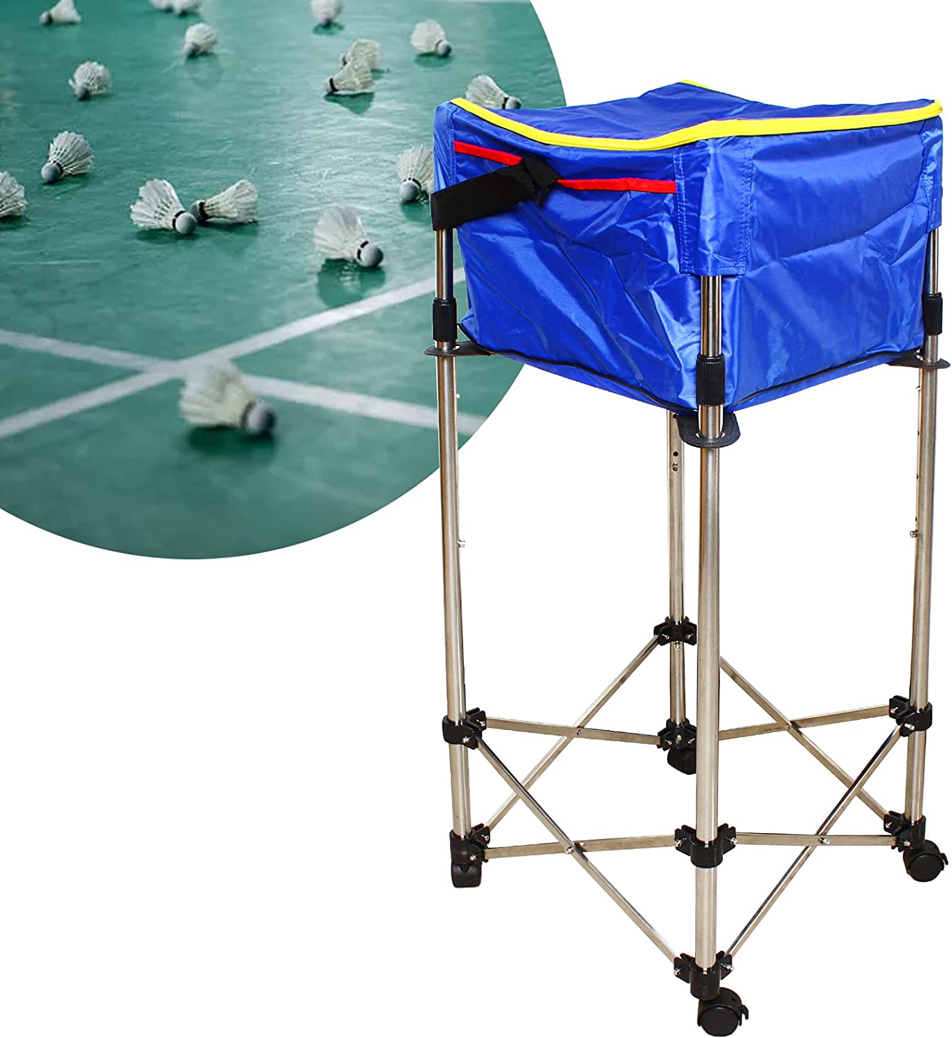 Miumaeov Foldable Tennis Basket,Portable Badminton Storage Rack Cart ...