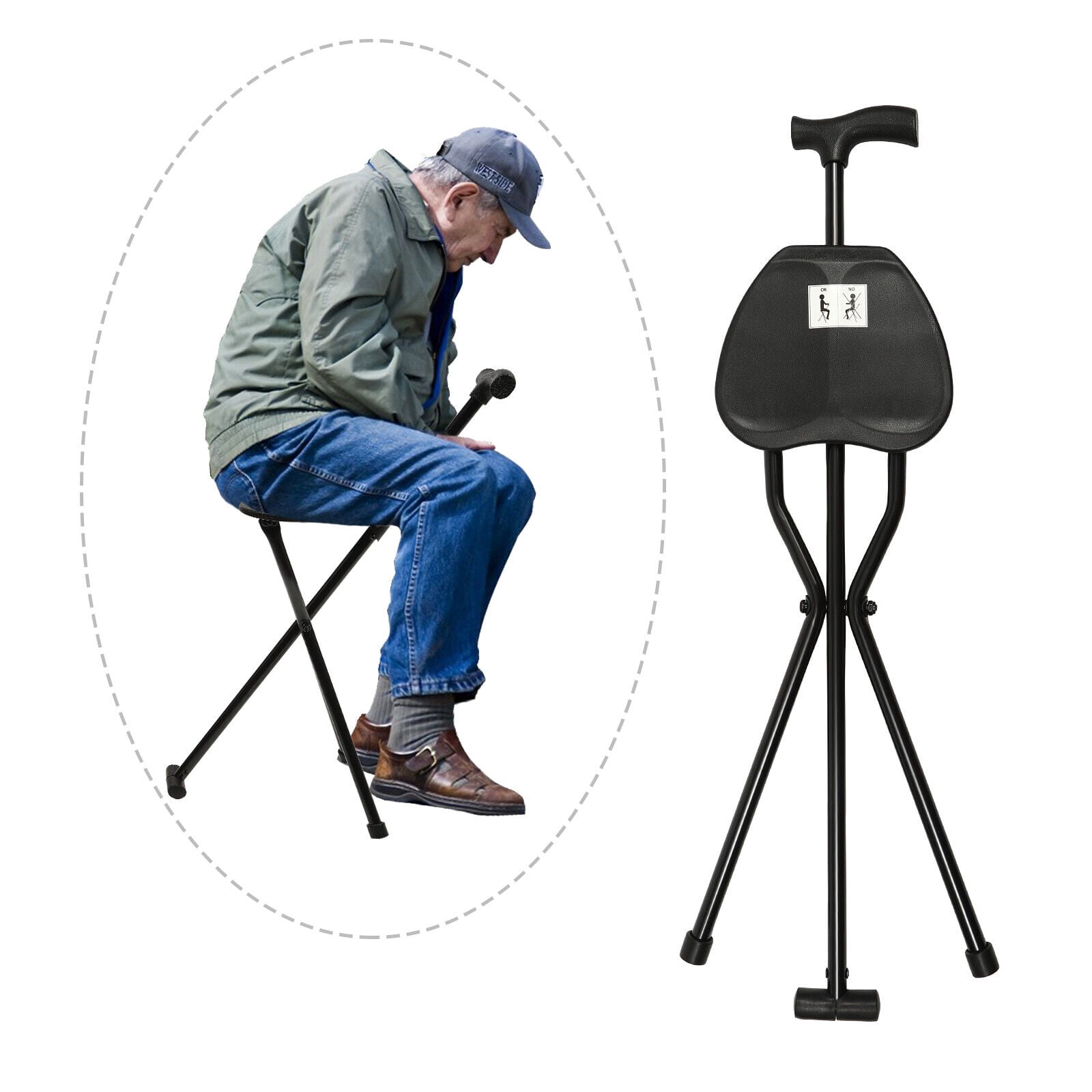 Miumaeov Folding Walking Stick with Seat Cane Portable Travel Chair ...