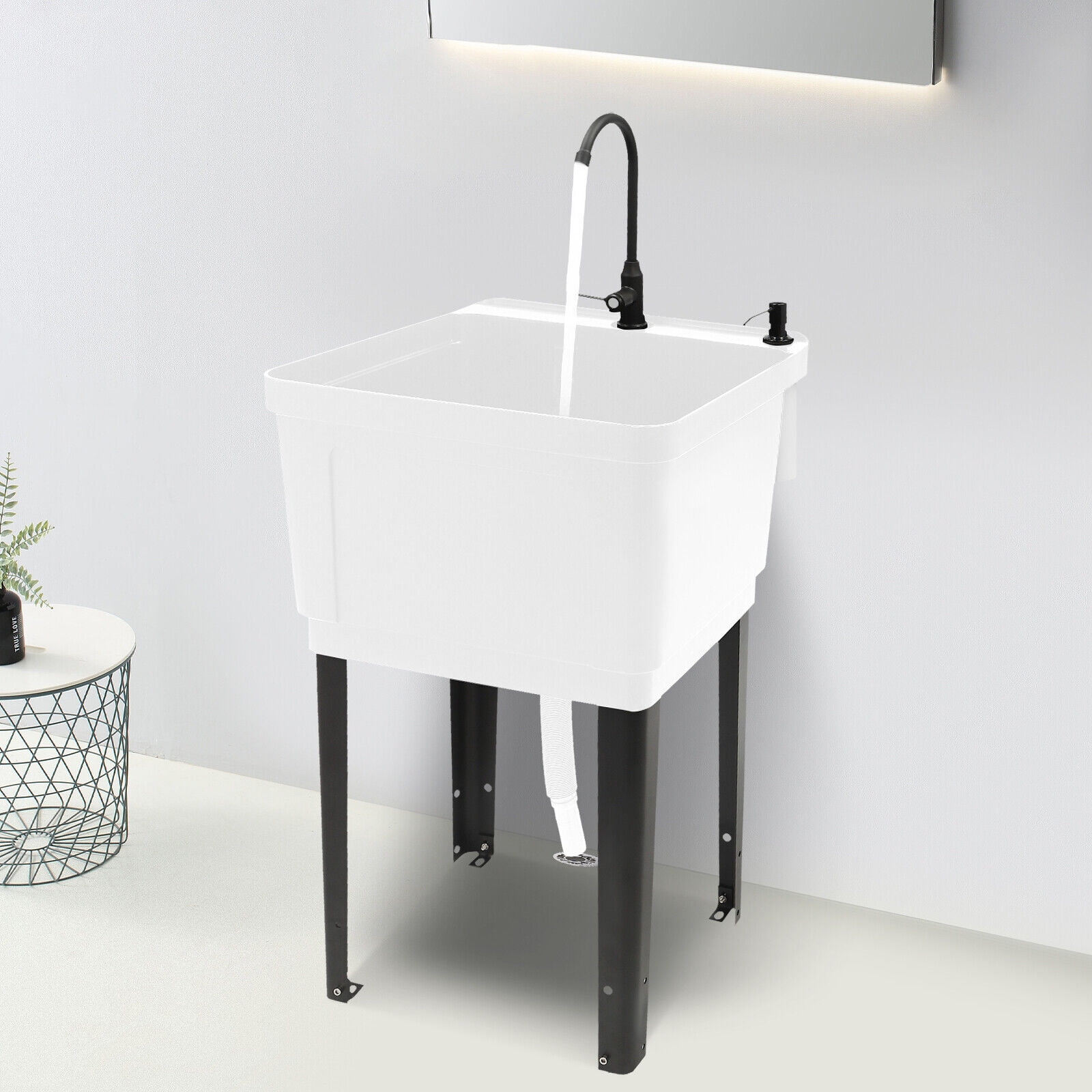 Miumaeov Freestanding Utility Sink with Gooseneck Faucet Soap Dispenser ...