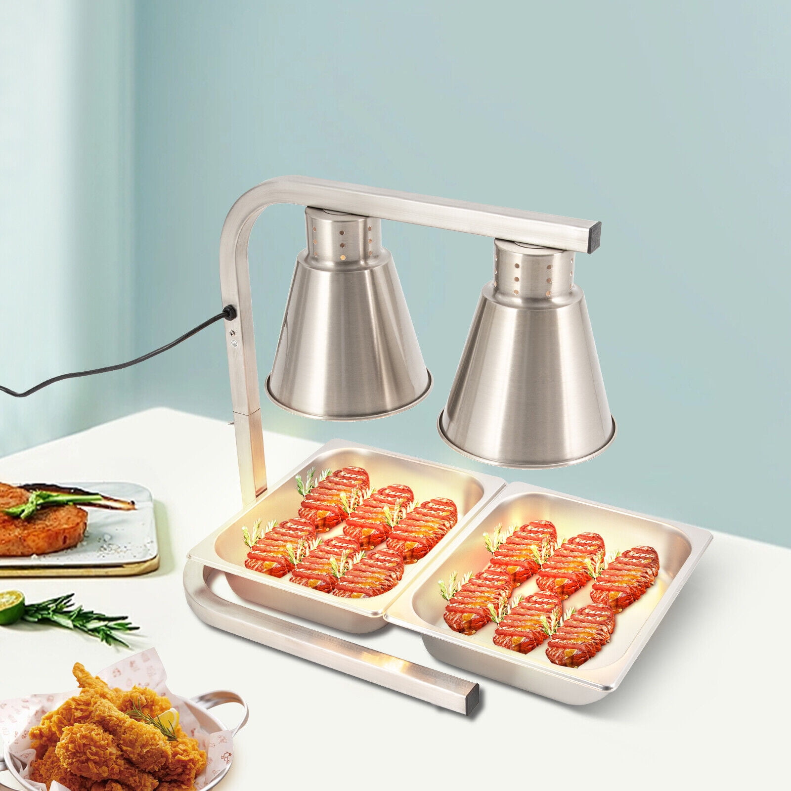 Miumaeov French Fry Warmer Heat Lamp w/2x Detachable Pan Food Heating ...