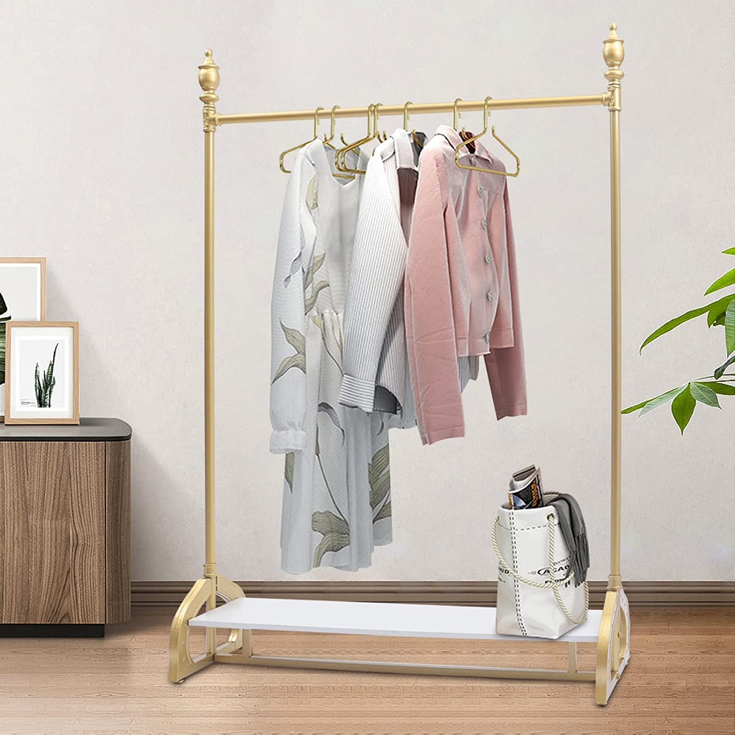 Miumaeov Garment Rack Free-Standing Clothes Rack with Bottom Shelf ...
