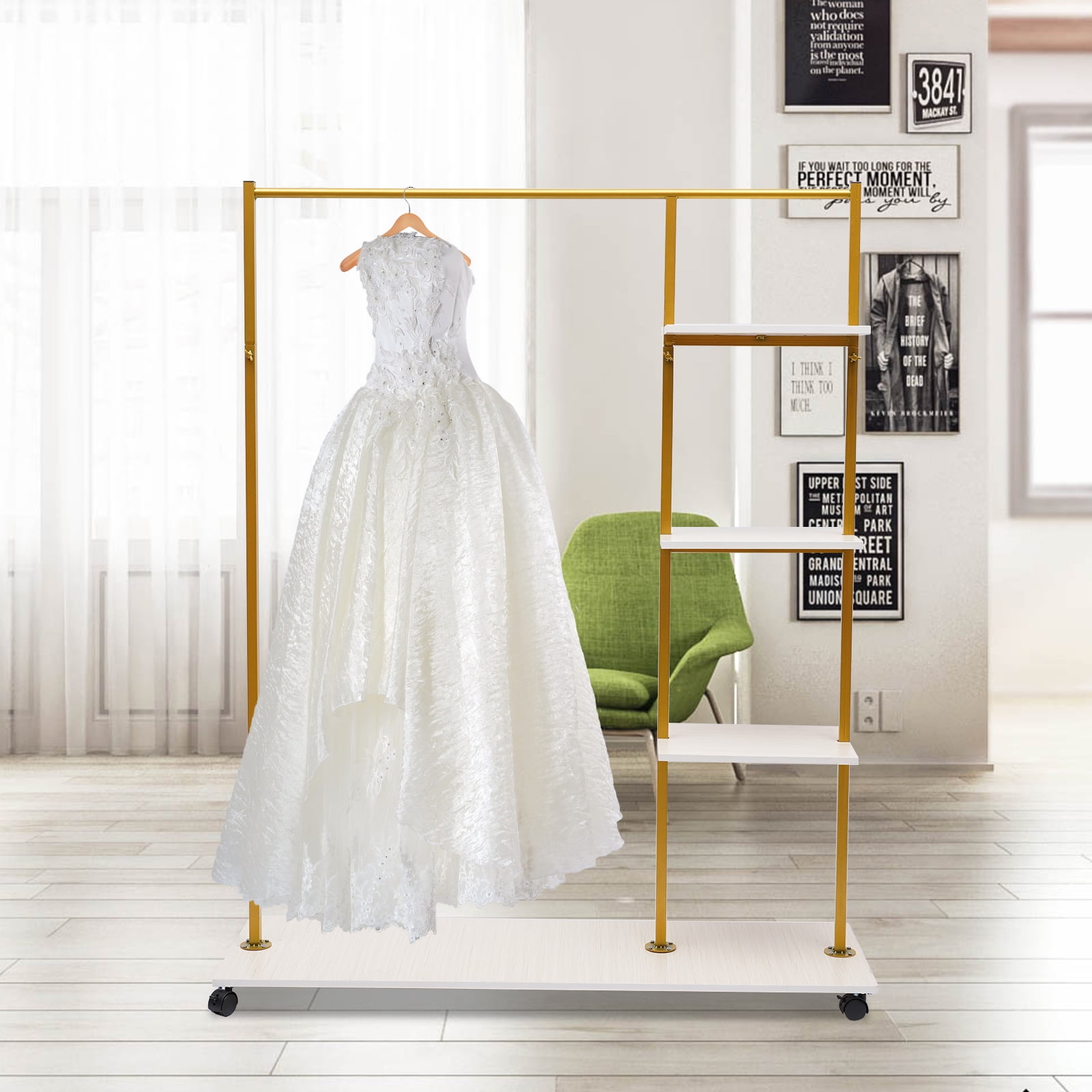 Miumaeov Garment Rack with 4-Tier Shelves and Universal wheels Wedding ...