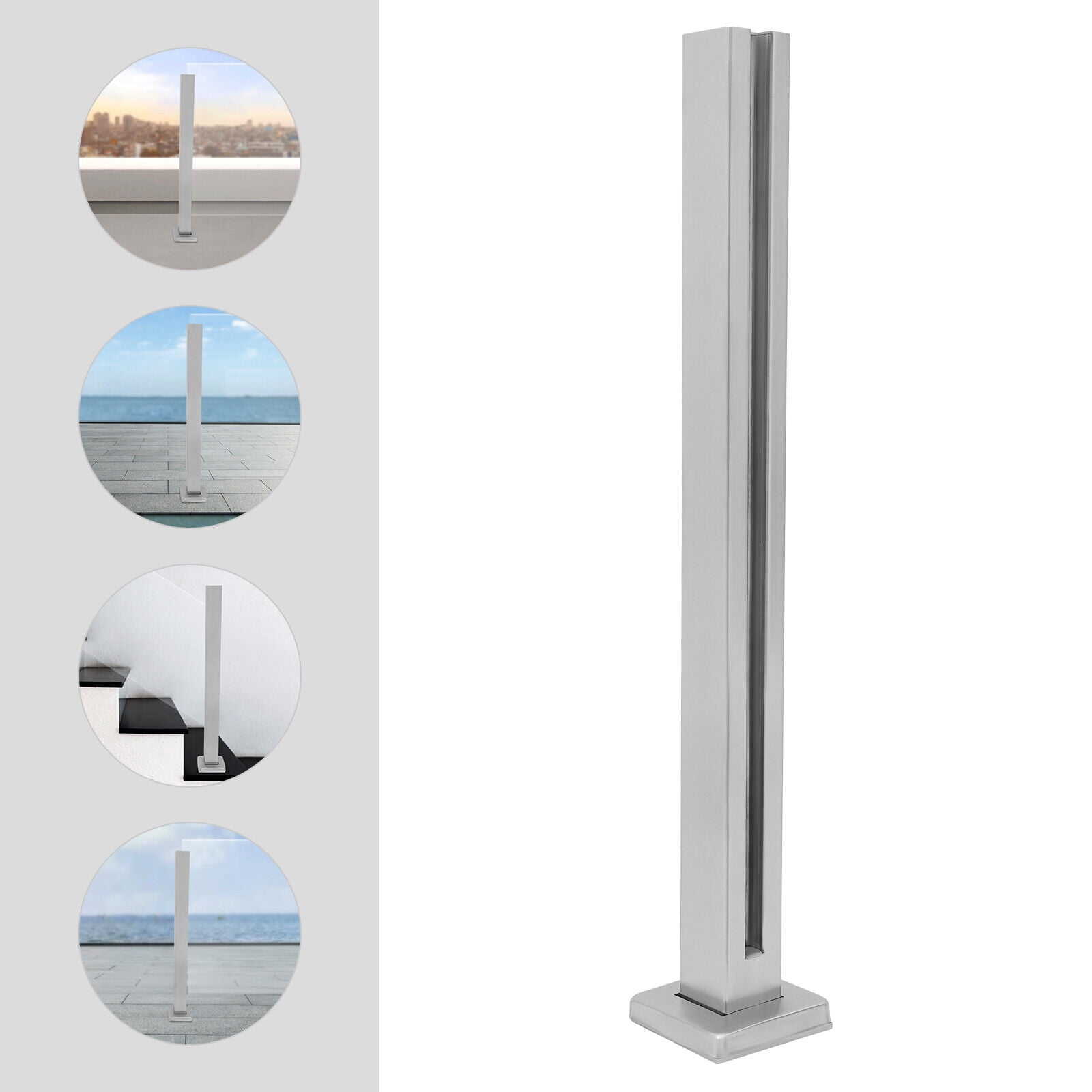 Miumaeov Glass Railing Post Floor Mount End Post 304 Stainless Steel ...