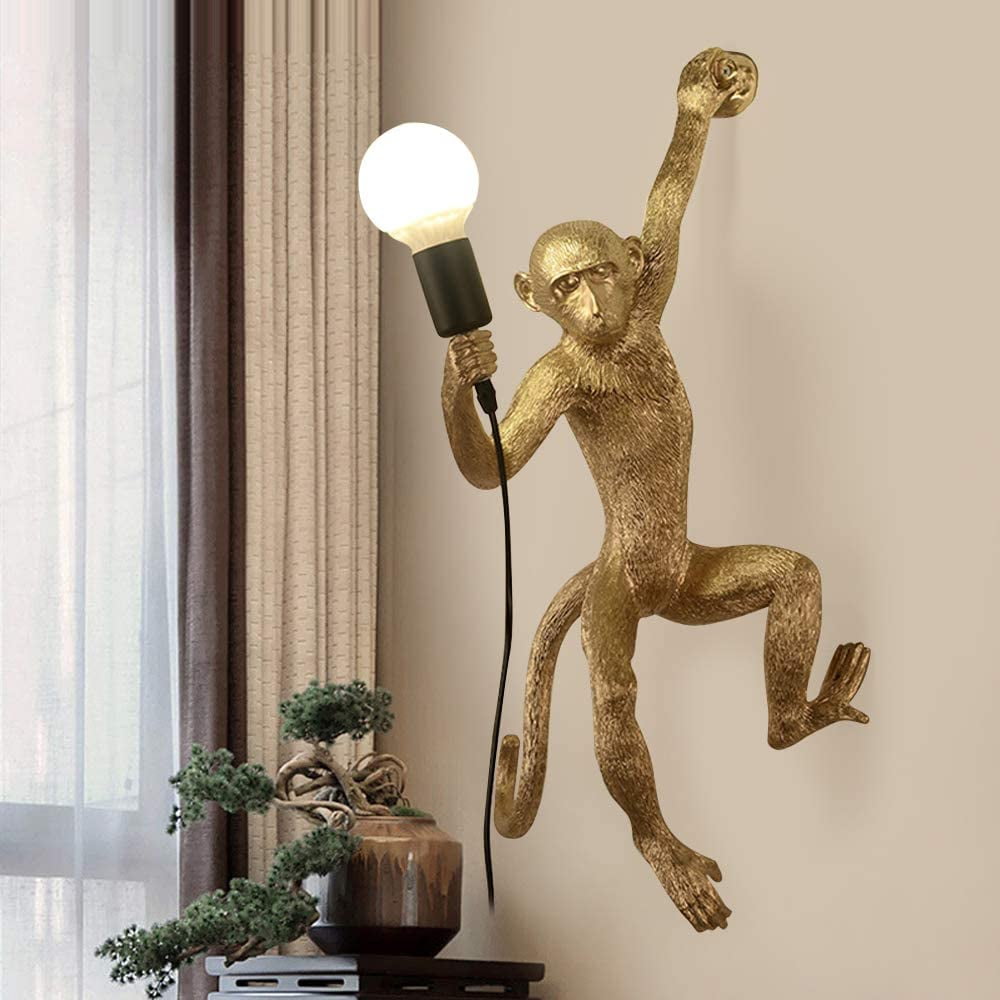 Miumaoev Gold Monkey Light Wall Lamp, Vintage Industrial Resin Fixture ...
