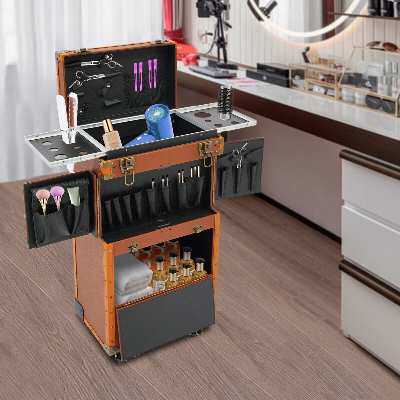 Miumaeov Hairdressing Case Rolling Makeup Case Hairdressing Tool ...