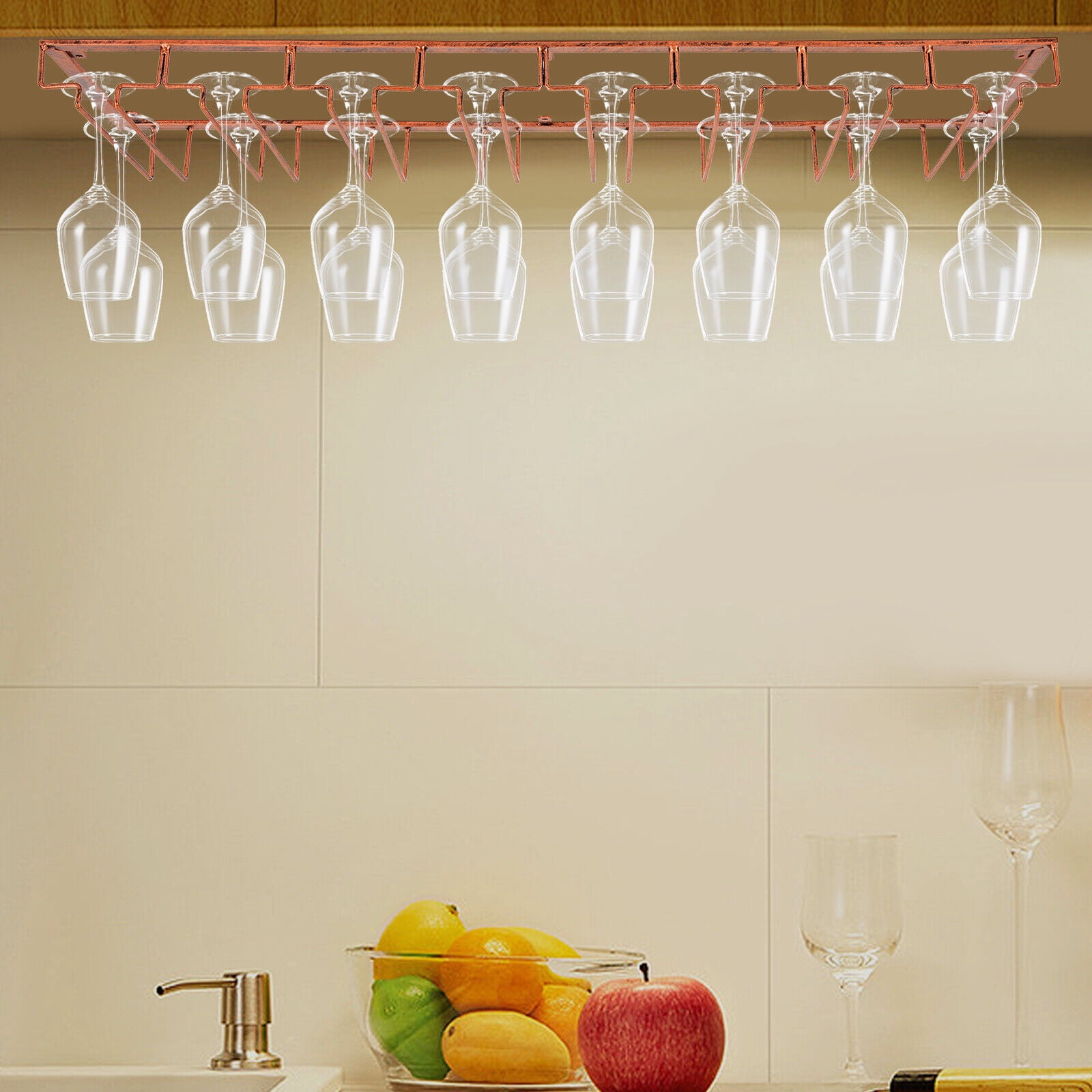 Miumaeov Hanging Wine Glass Rack Under Cabinet Wine Glass Holder 8 Row ...