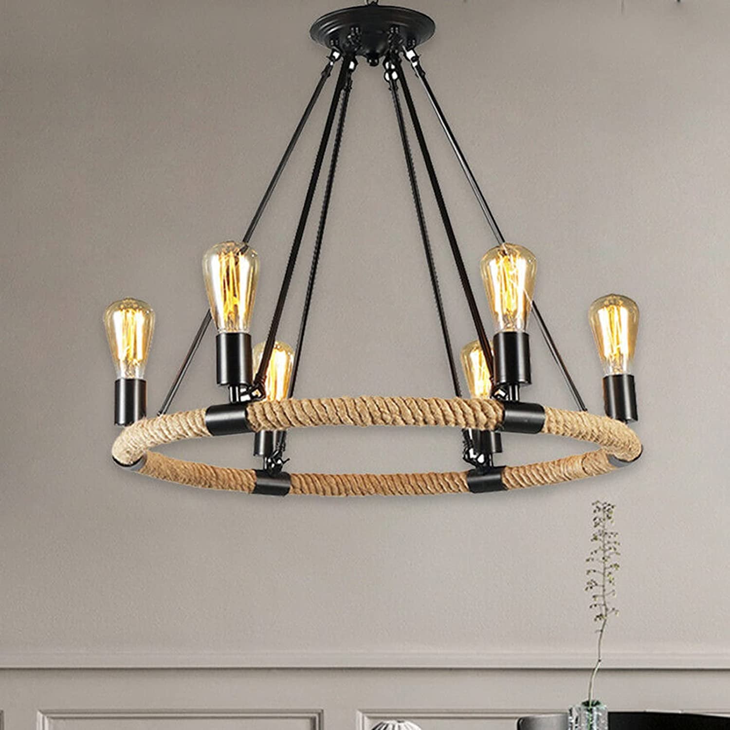 Miumaeov Hemp Rope Chandelier, Retro Kitchen Pendant Light, Farmhouse ...