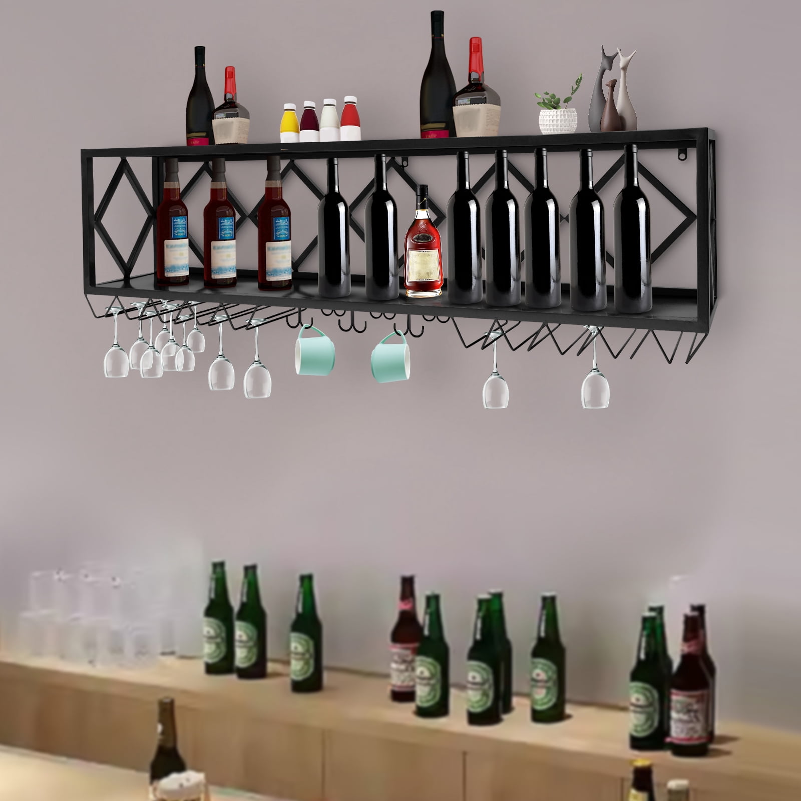 Miumaeov Industrial Metal Floating Bar Shelves Wine Shelf Display Rack ...