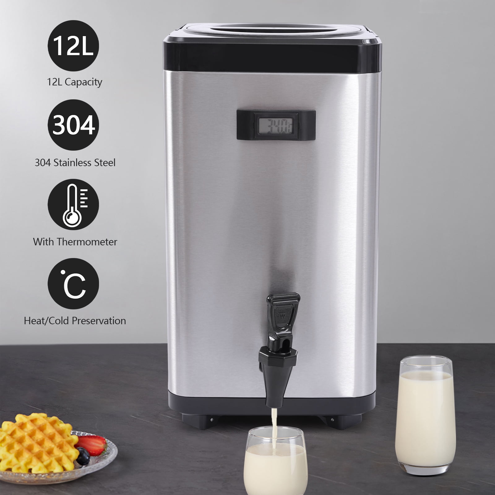 Miumaeov 12L Insulated Beverage Dispenser - Stainless Steel, Hot/Cold ...