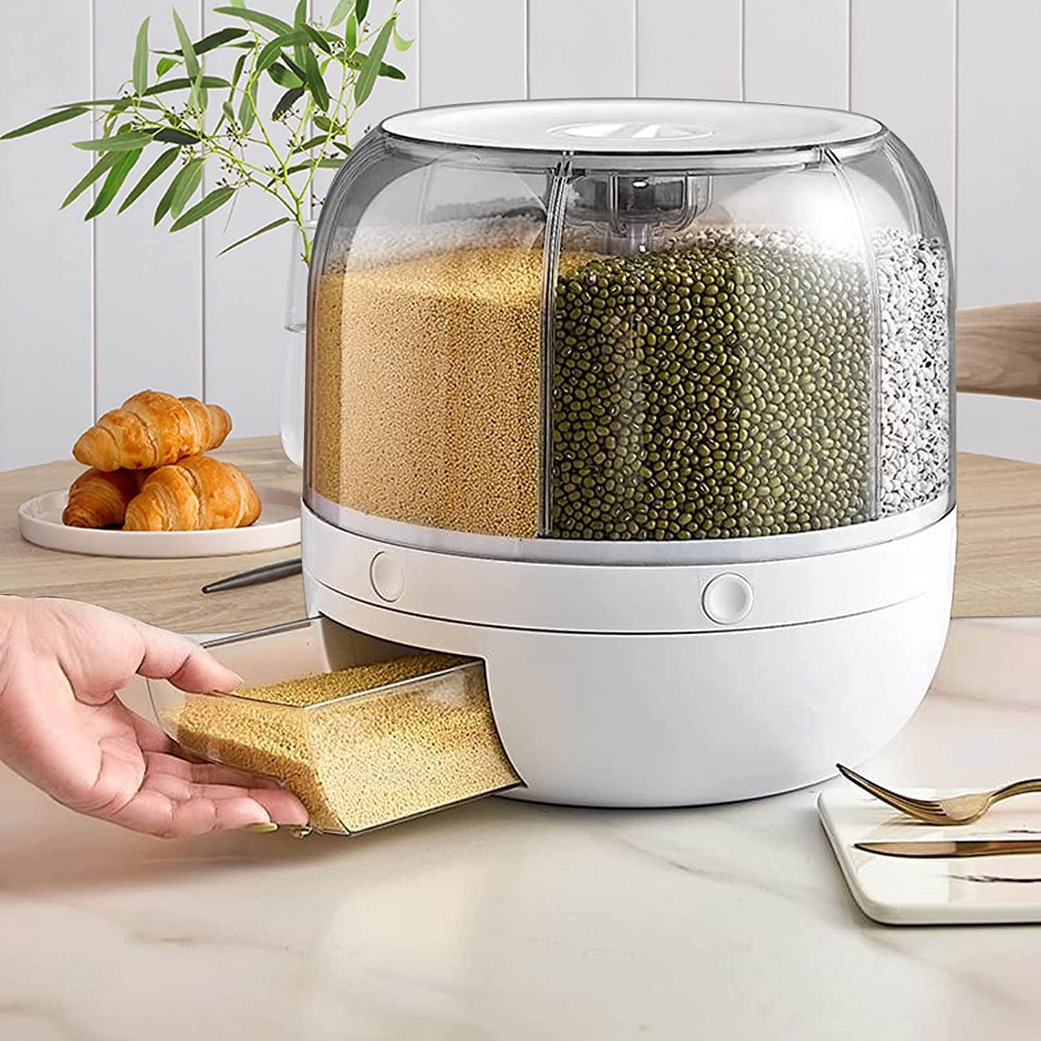 Miumaeov Kitchen Dry Food Dispenser, 6-Grid Rotatable Cereal Dispensers ...