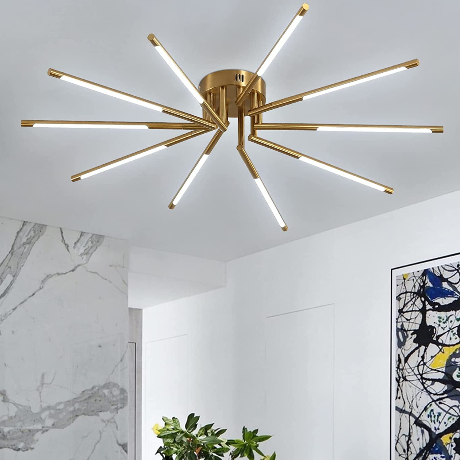 Miumaeov LED Hanging Lamp Ceiling Light 10-Head Gold Dimming Light Lamp ...