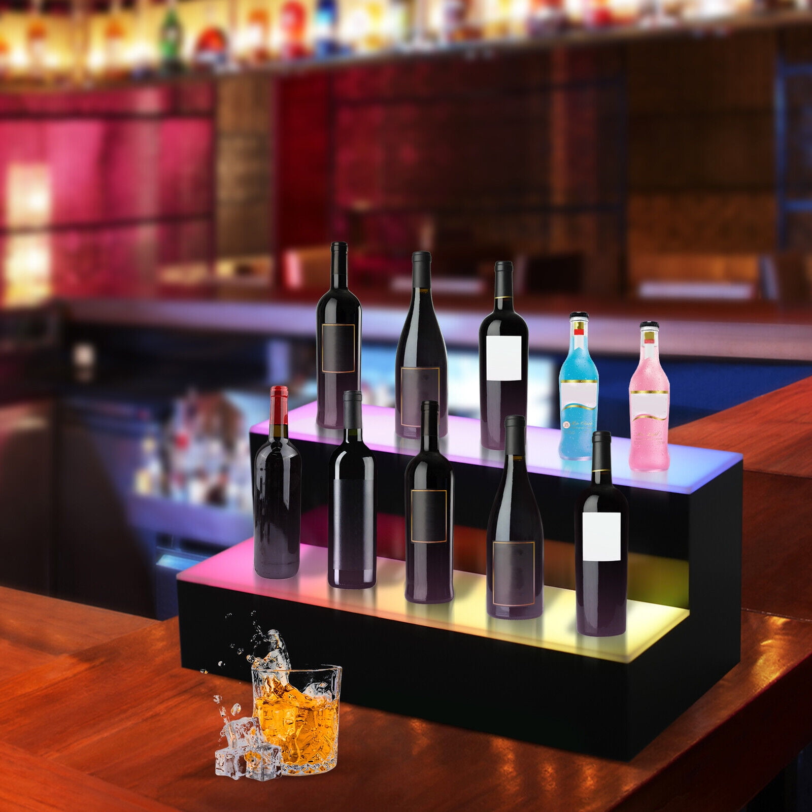 Miumaeov LED Lighted Liquor Bottle Display Shelf 16 in 2 Step Acrylic ...