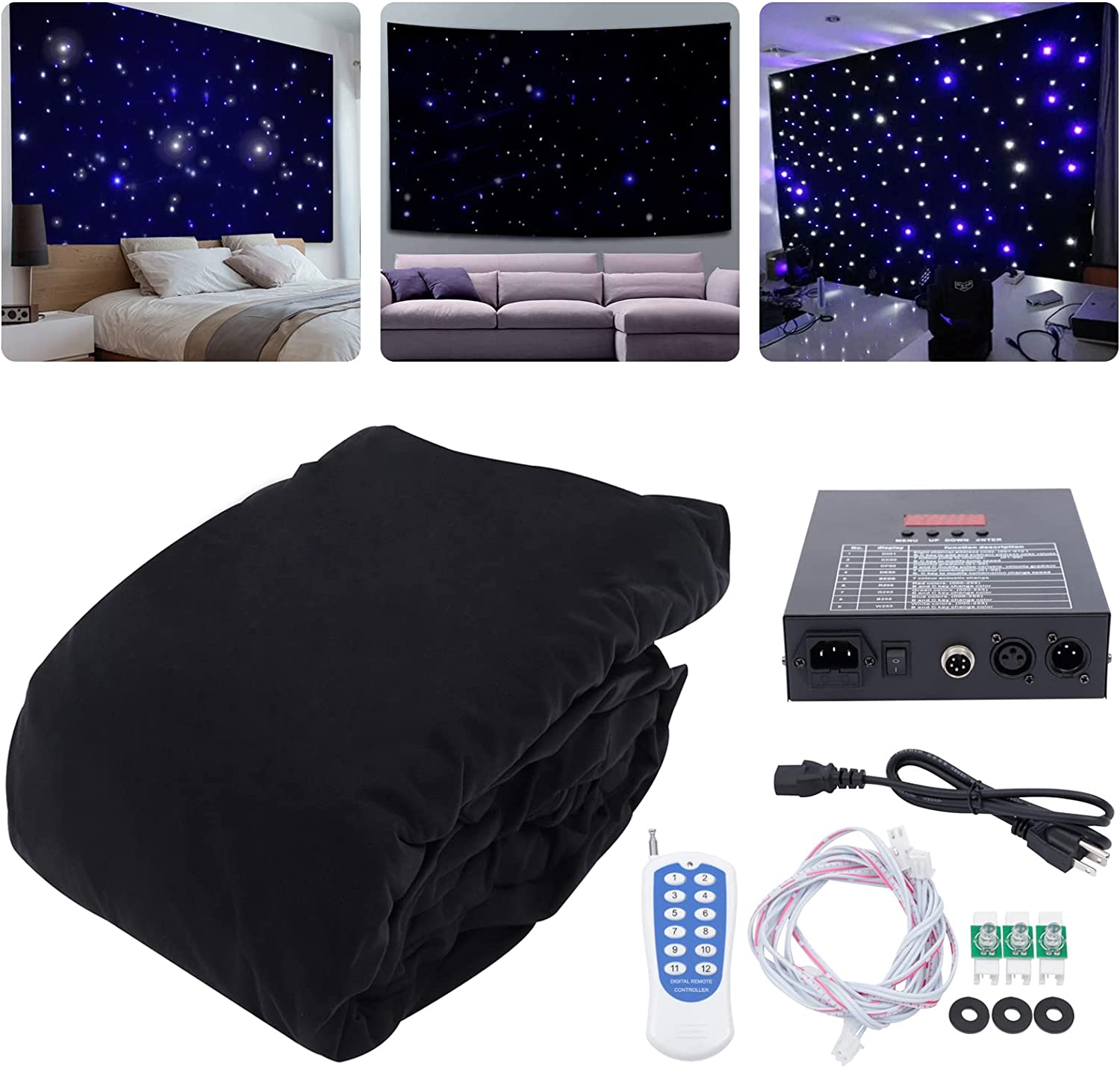 Miumaeov LED Stage Background Stage Star Curtain Backdrops Blue + White ...