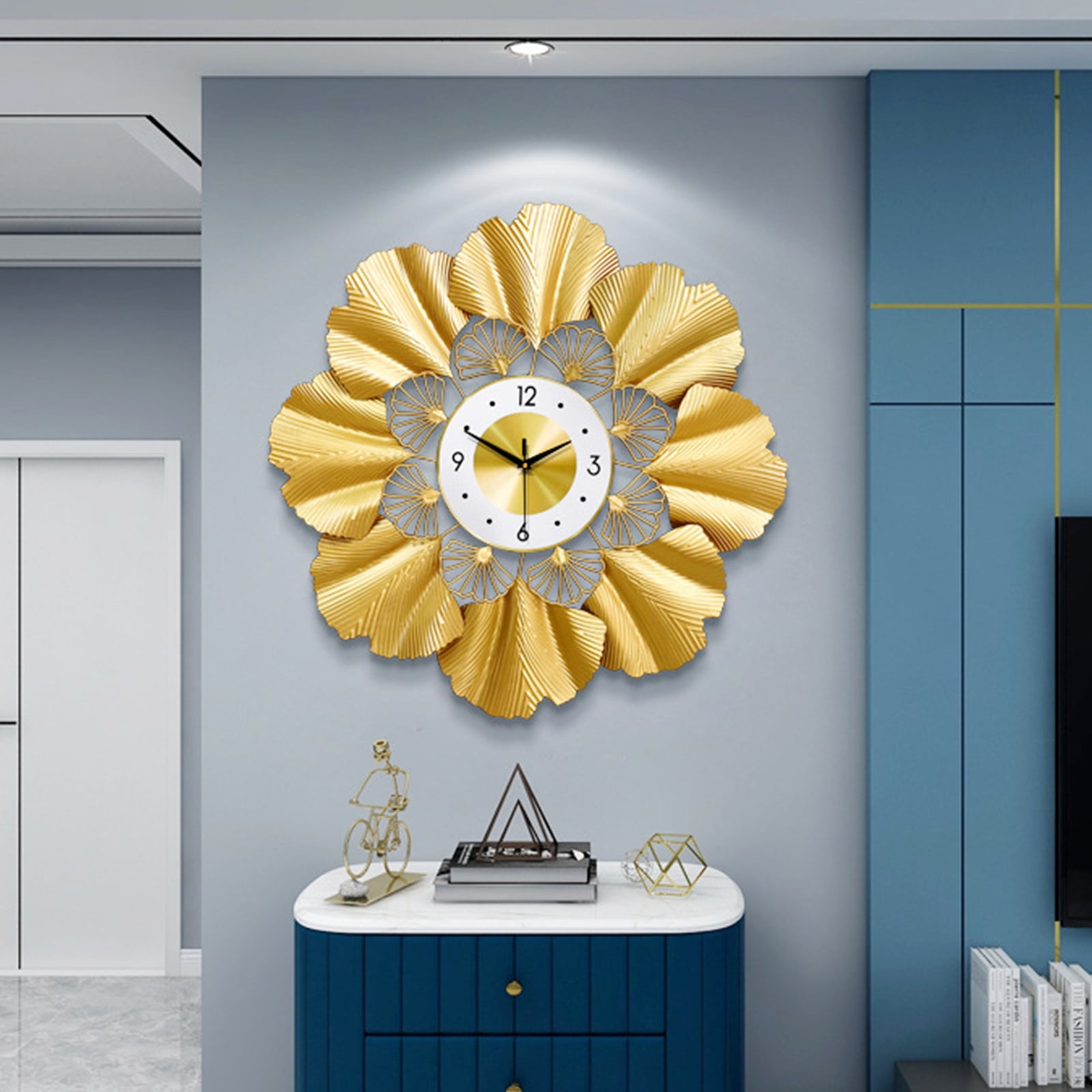 Miumaeov Large Gold Wall Clock 28 Inch Modern Battery Operated Ginkgo ...