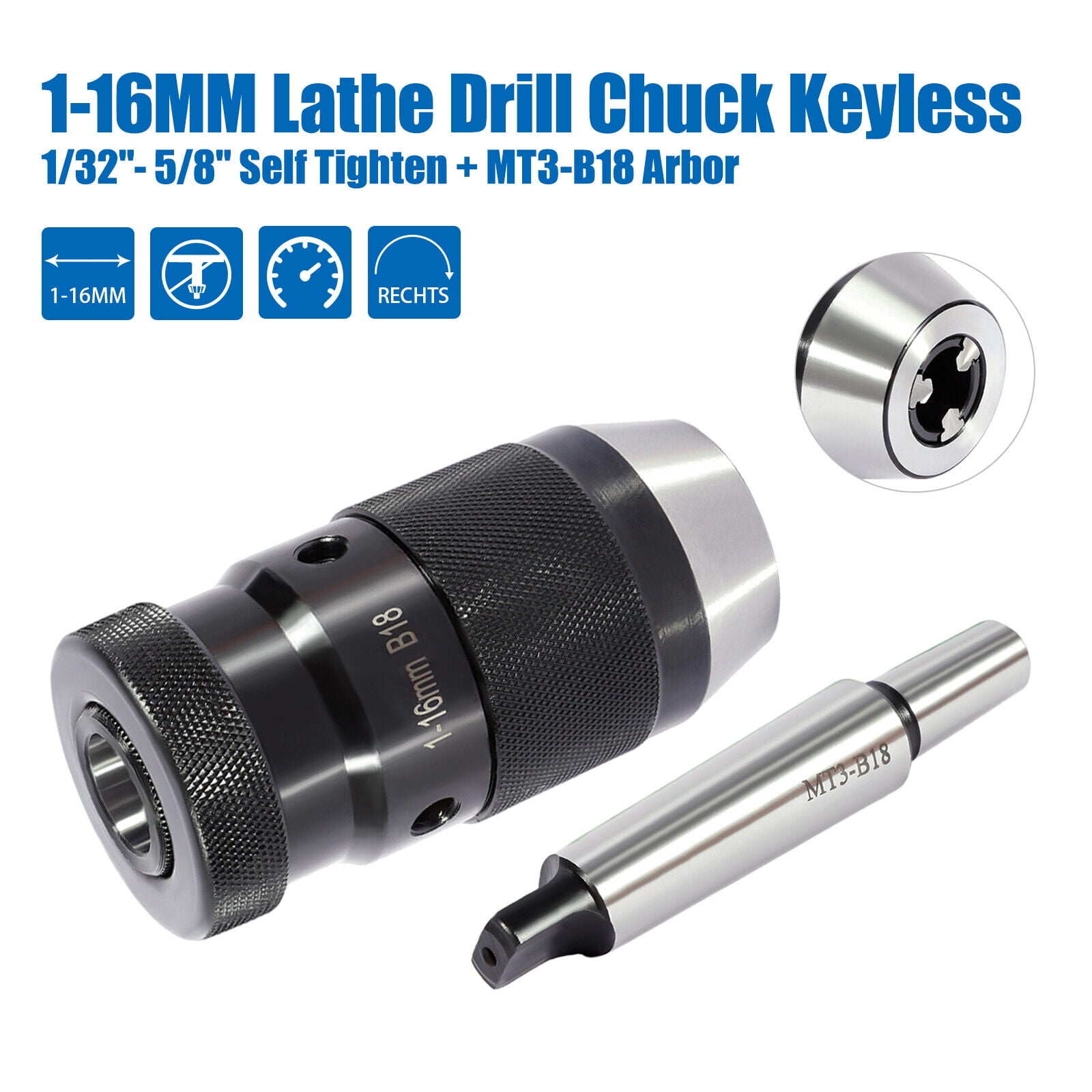Miumaeov Lathe Drill Chuck Keyless Drill Chuck 1/32"- 5/8" Self Tighten ...