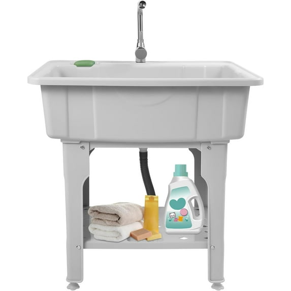 Miumaeov Laundry Sink, Freestanding Plastic Laundry Sink with Storage ...