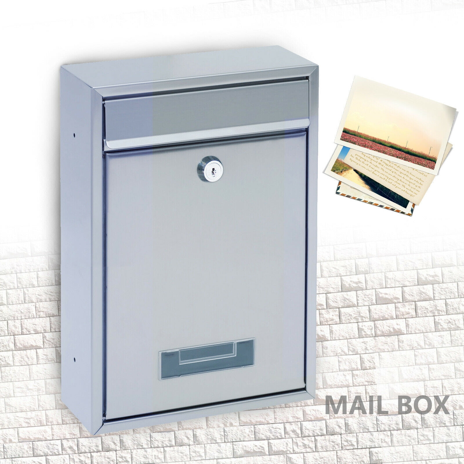 Miumaeov Locking Mailbox Steel Wall Mount Newspaper Letterbox 2 Keys ...