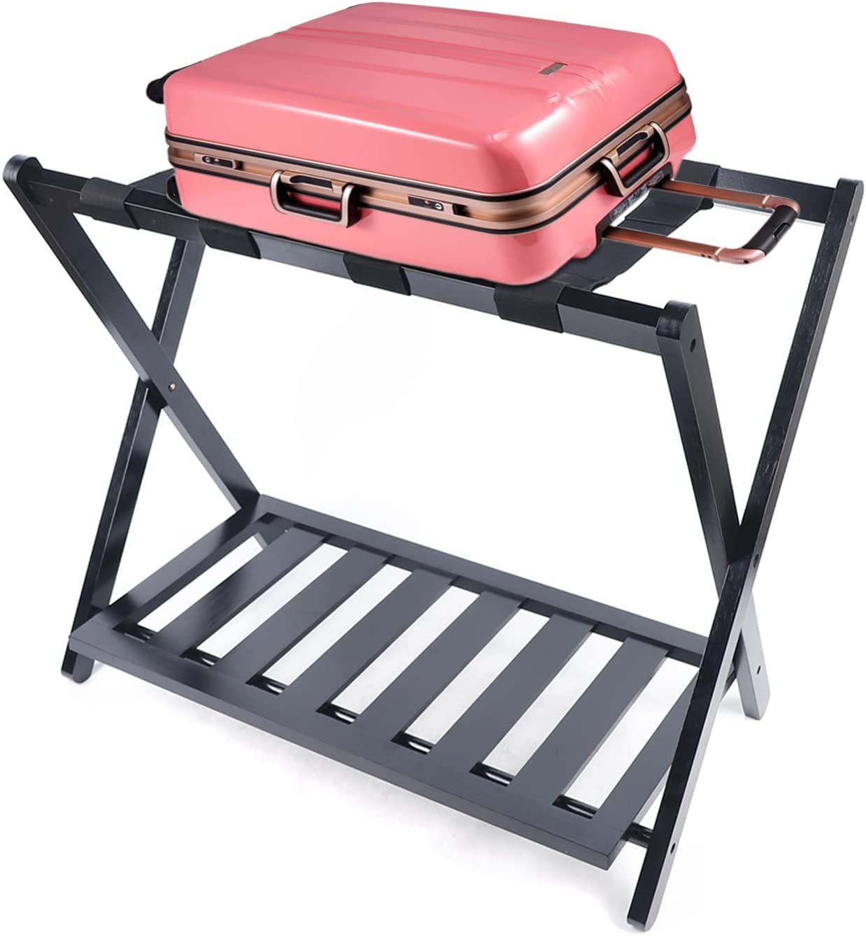 Miumaeov Luggage Rack with Shelf 2 Tier Black Luggage Storage Rack ...
