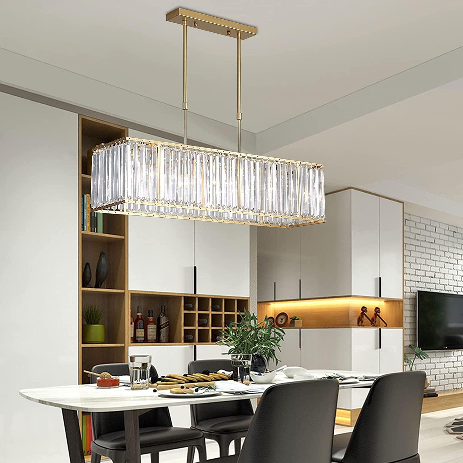 Miumaeov Luxury Golden K9 Crystal Pendant Light, Modern Rectangular ...