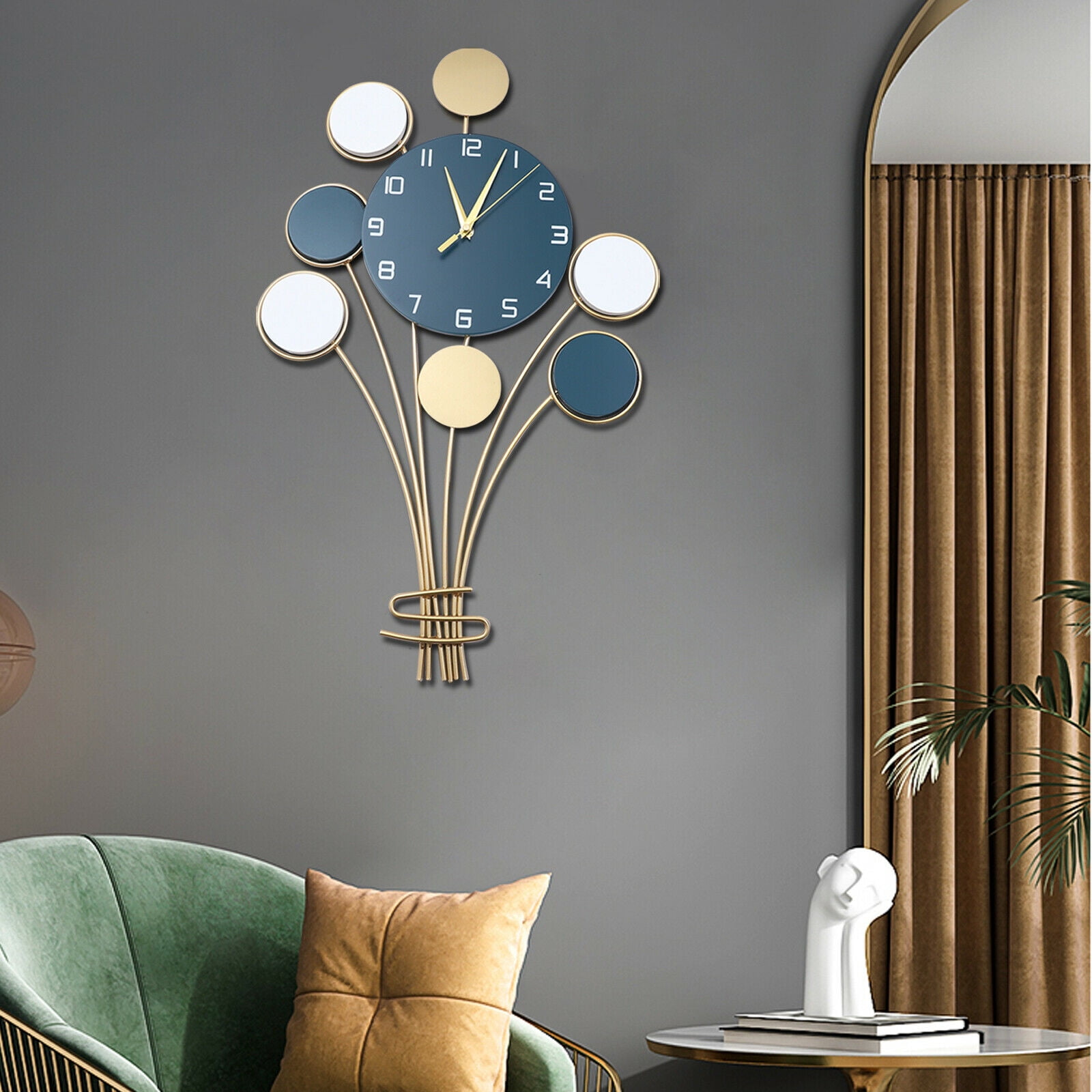Miumaeov Luxury Modern Wall Clock Silent Large Home Office 3D Metal ...