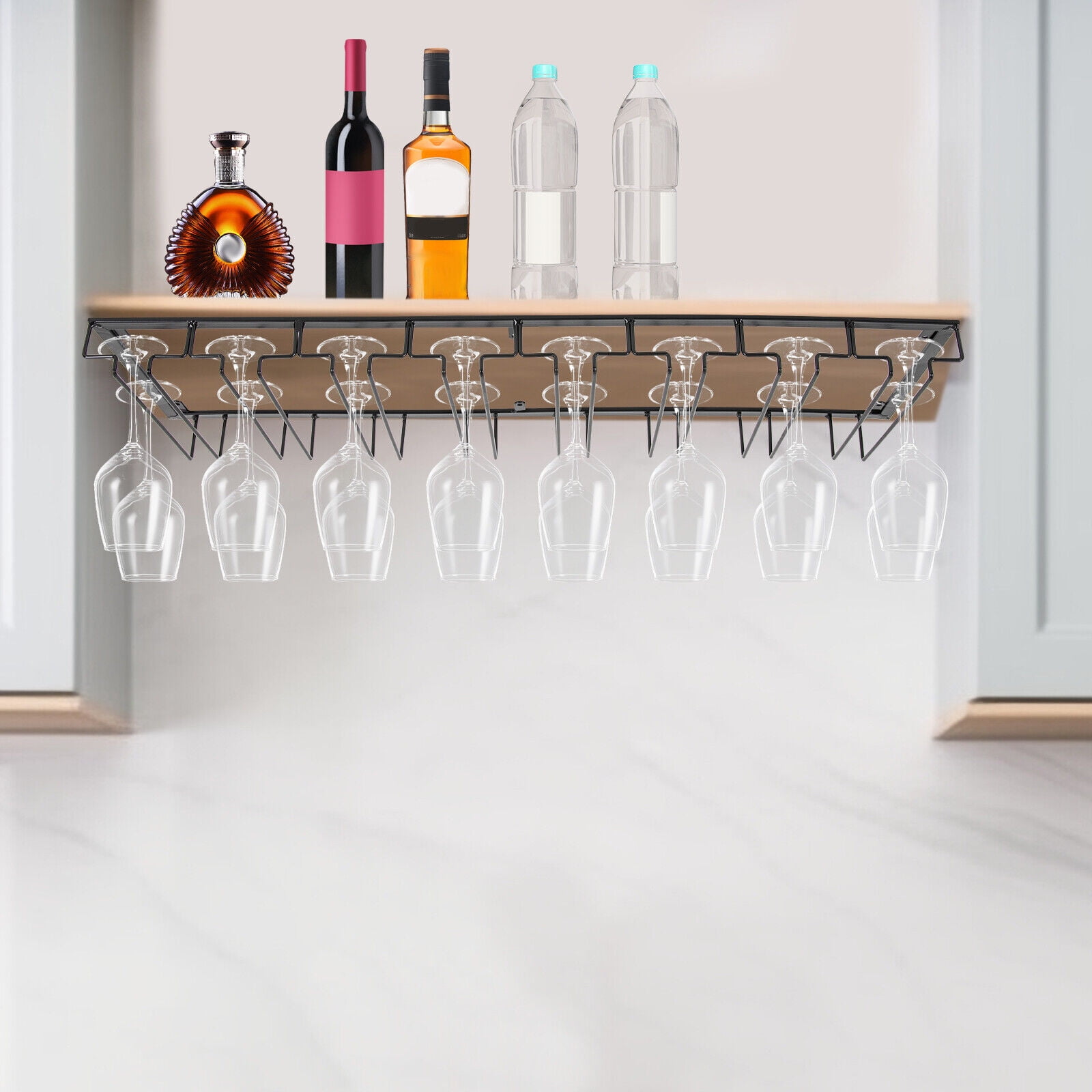 Miumaeov Metal 16 Wine Glass Rack Holder Under Cabinet Wall-Mounted Cup ...