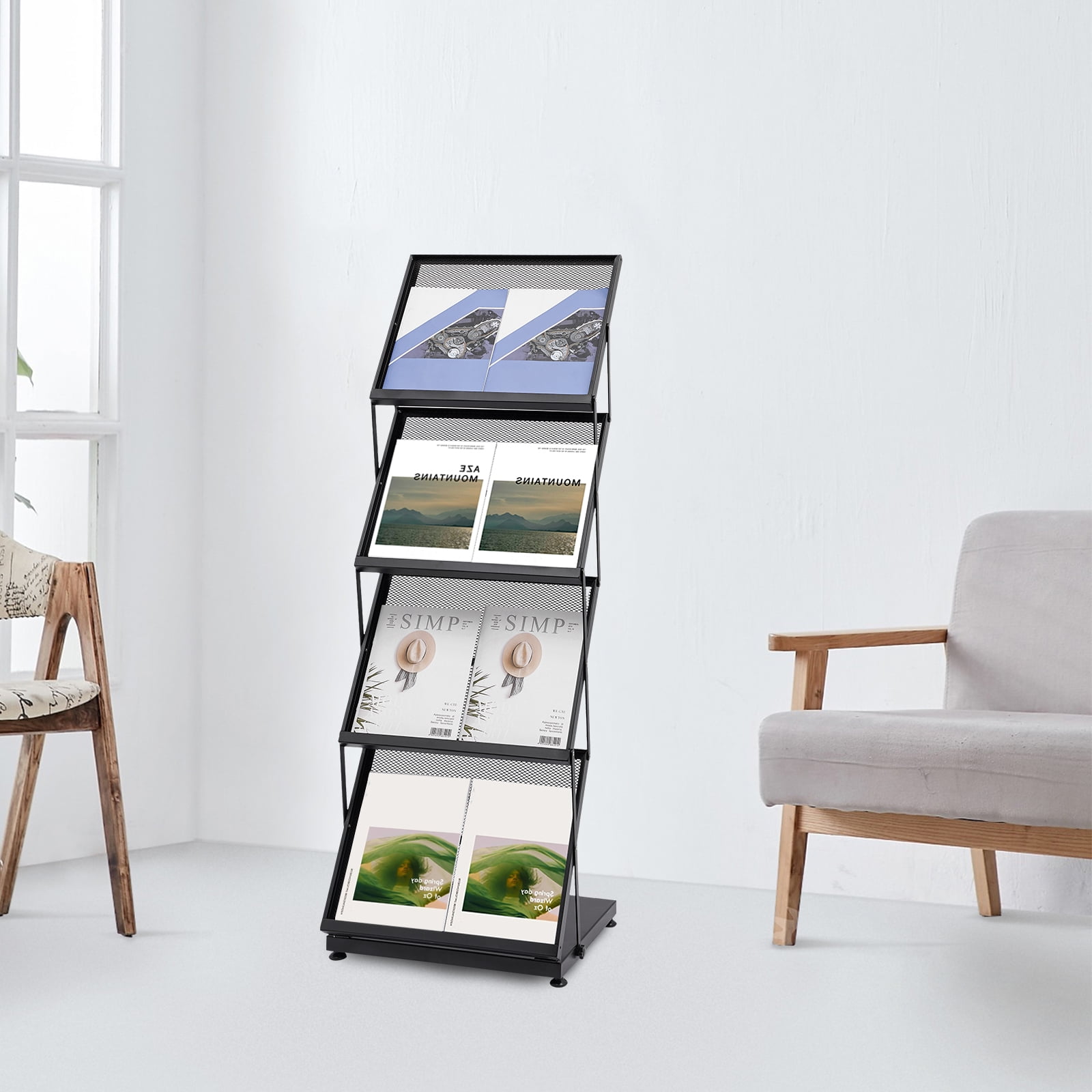 Miumaeov Metal Brochure Display Rack 4 Tiers Foldable Floor Standing ...