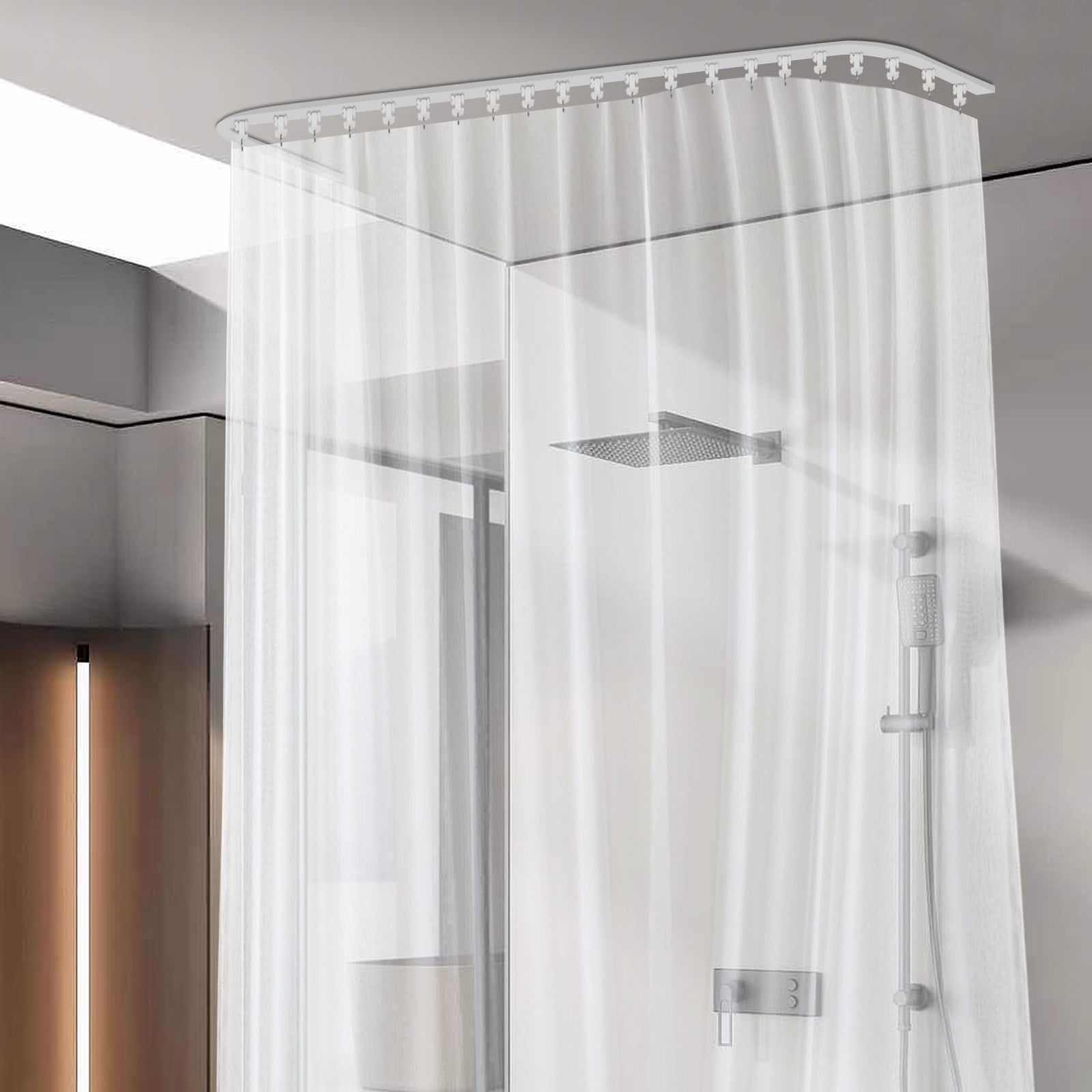 Miumaeov Metal Ceiling Curtain Track Kit with hooks Corner Connectors ...