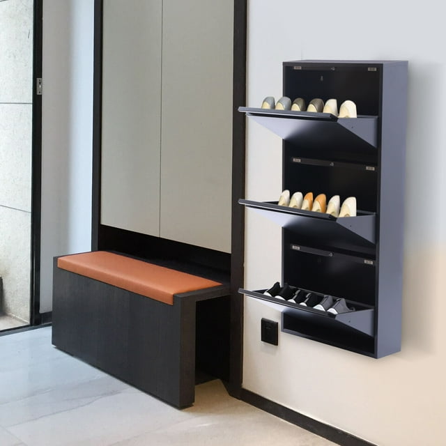 Miumaeov 3-Drawer Metal Shoe Organizer, Wall Mounted & Freestanding ...