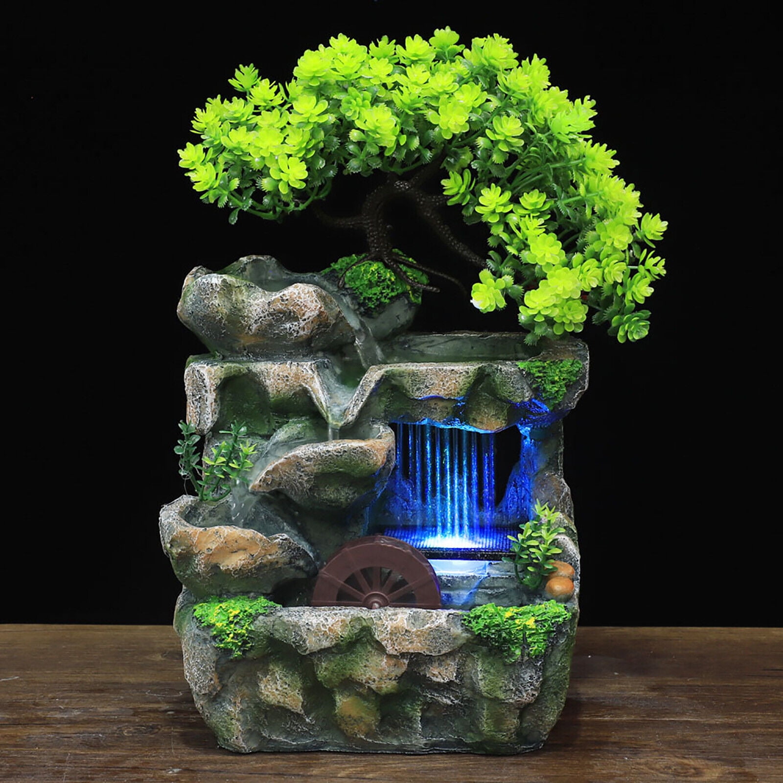 Miumaeov Mini Desktop Fountain Rockery Waterfall Zen Decor with LED ...