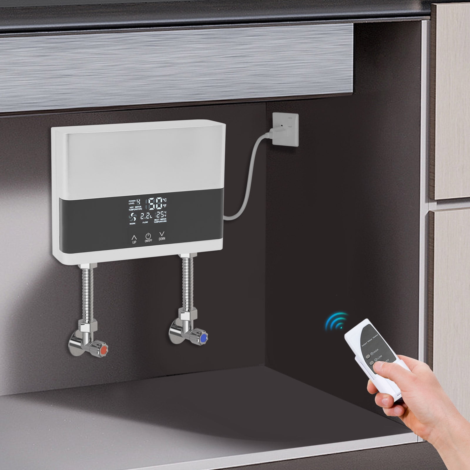 Miumaeov 4000W AC110V Mini Electric Tankless Water Heater with Remote ...