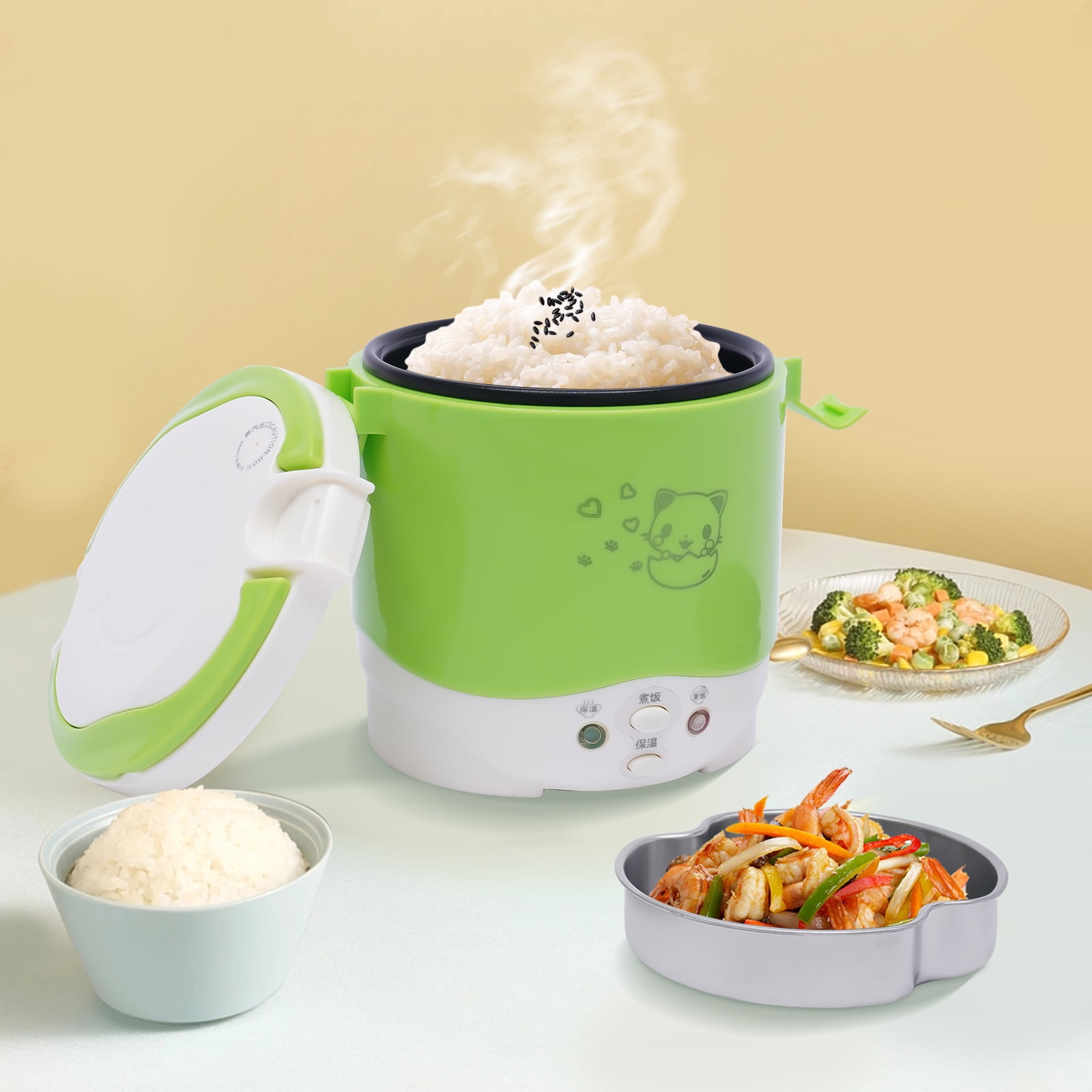 Miumaeov 12V Mini Rice Cooker, 1L 100W, Portable Meal Heater for Car ...