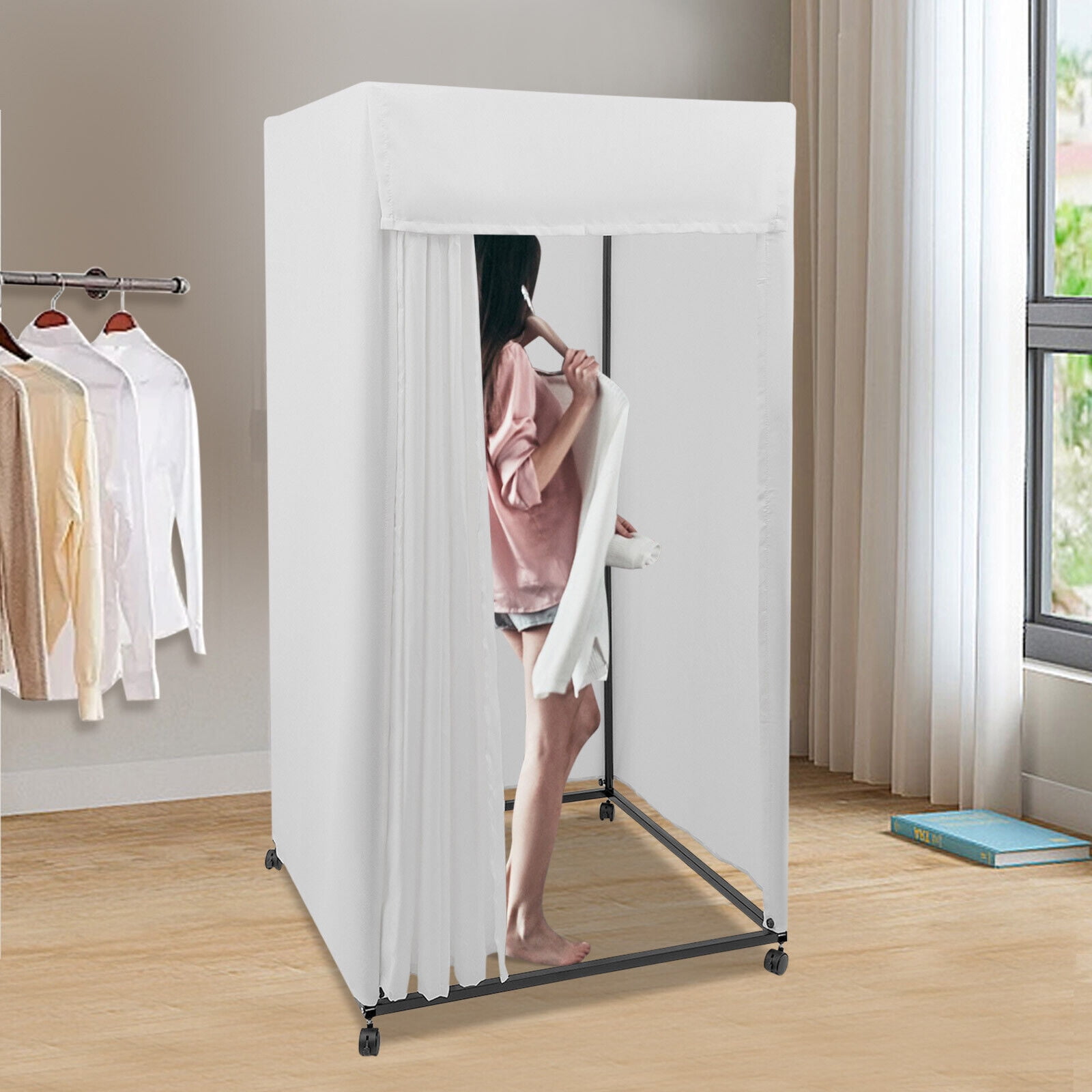 Miumaeov Mobile Fitting Room Portable Dressing Room Frame With Curtain ...