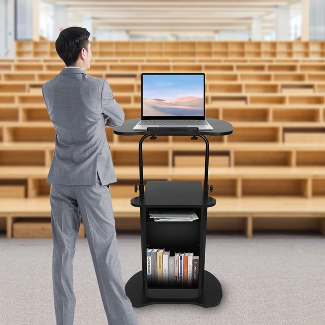Miumaeov Mobile Podium Stand with Height Adjustable Portable Standing ...