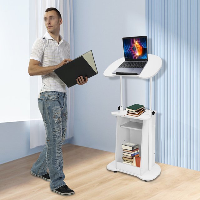 Miumaeov Mobile Podium Stand with Height Adjustable Portable Standing ...
