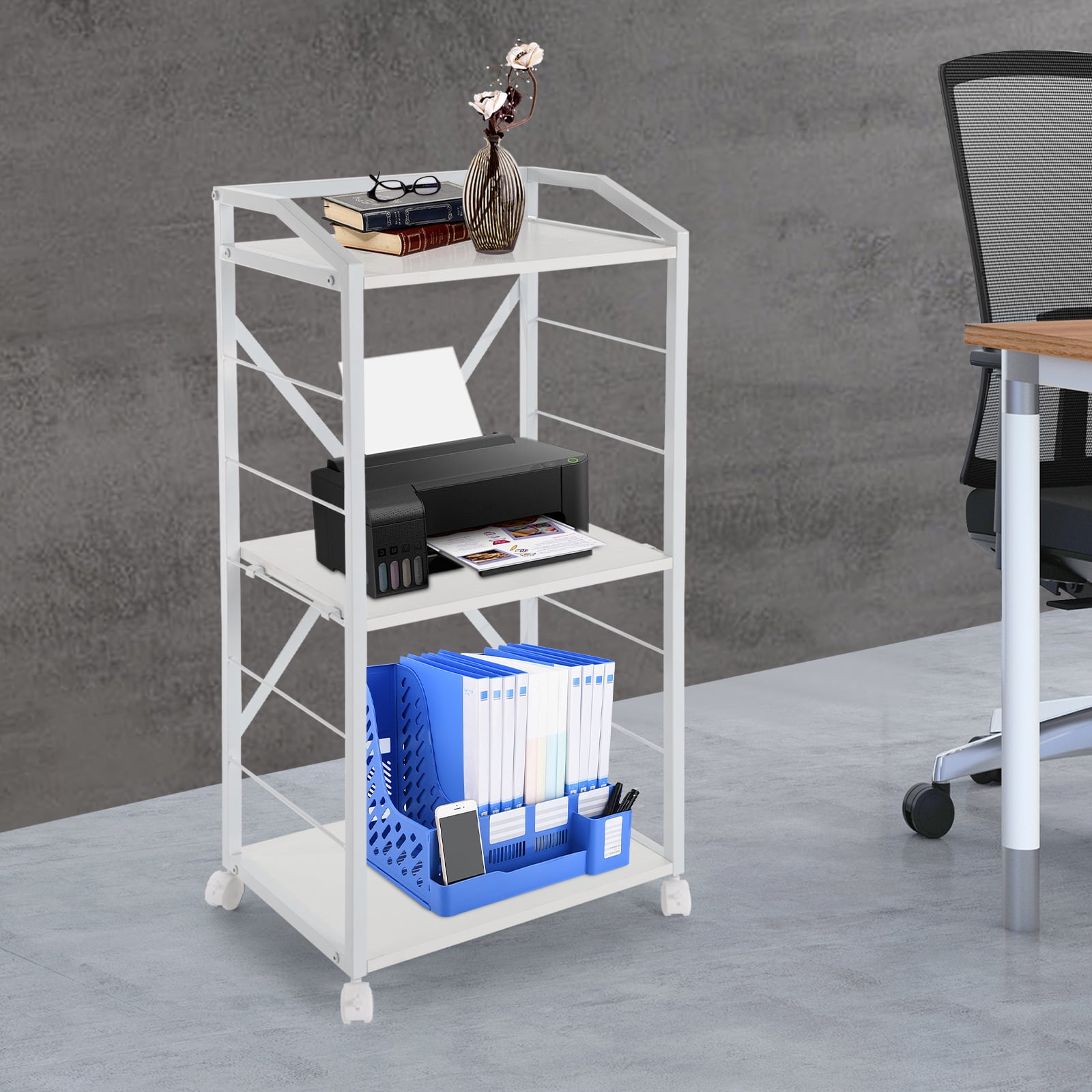 Miumaeov Mobile Printer Stand 3-Tier Printer Shelf with Wheels & Hooks ...